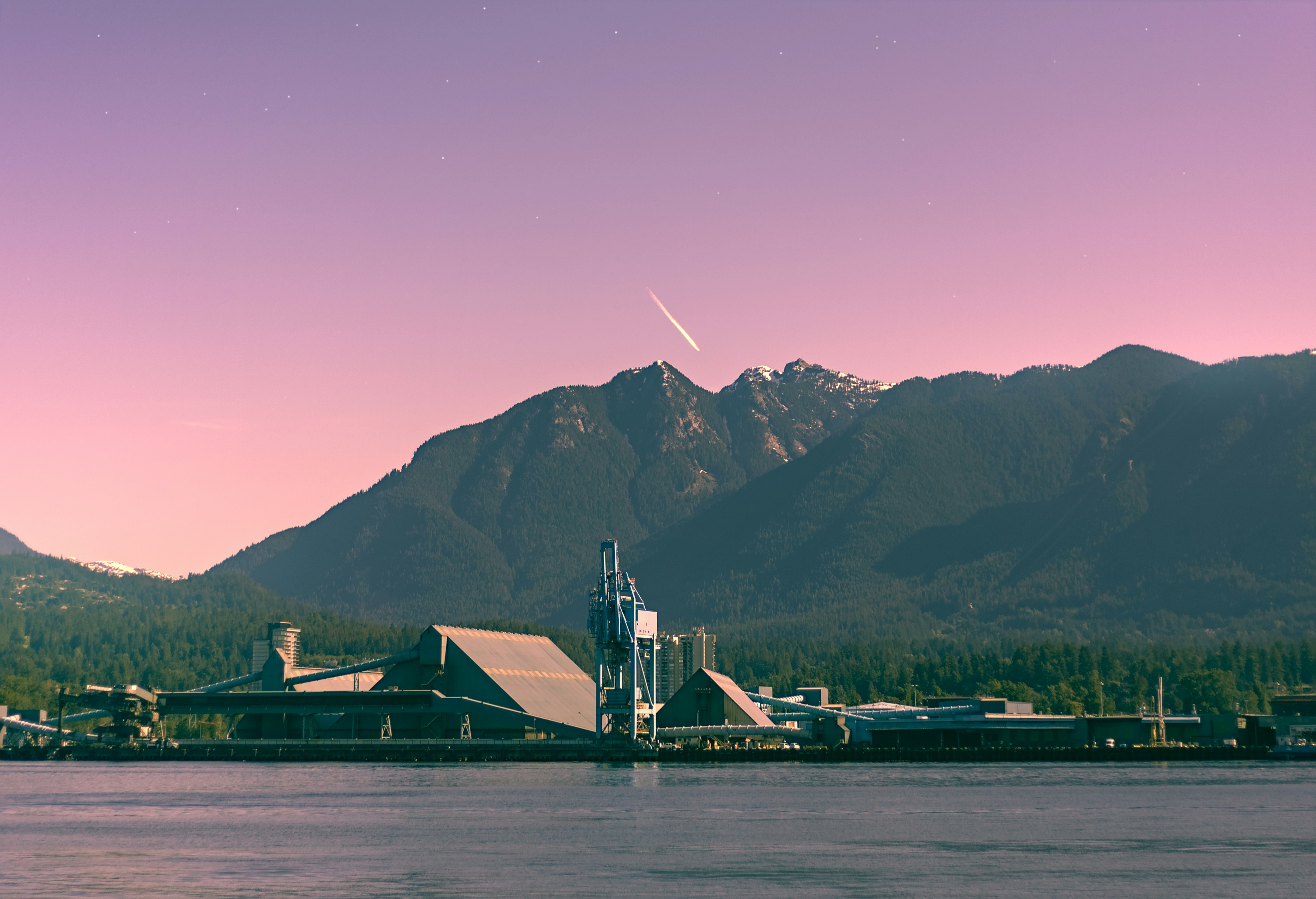 Rising Meteor over Industrial Lakefront