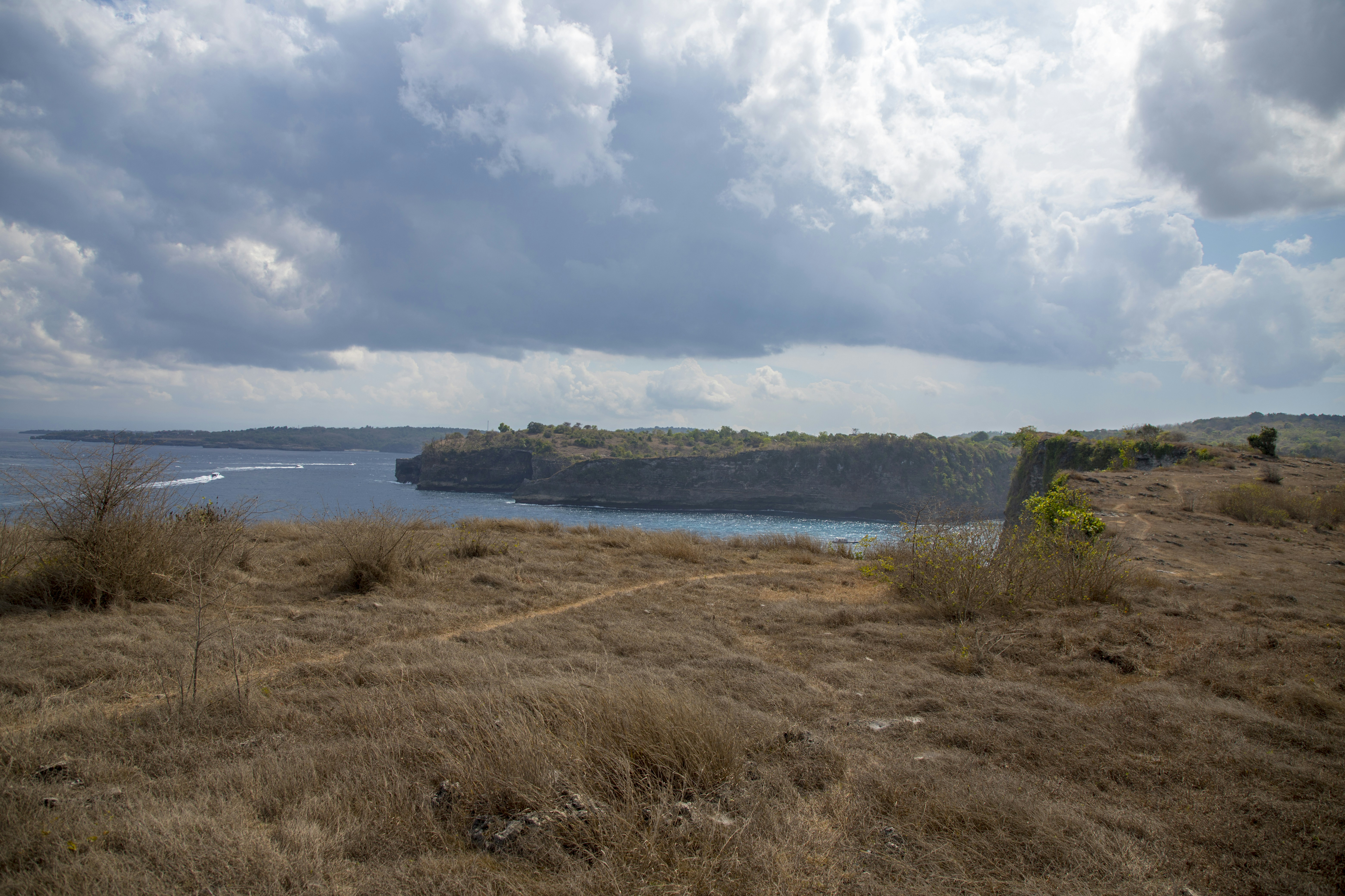 Cliff Edge Over Dry Coastal Moor Beneath a Brooding Sky