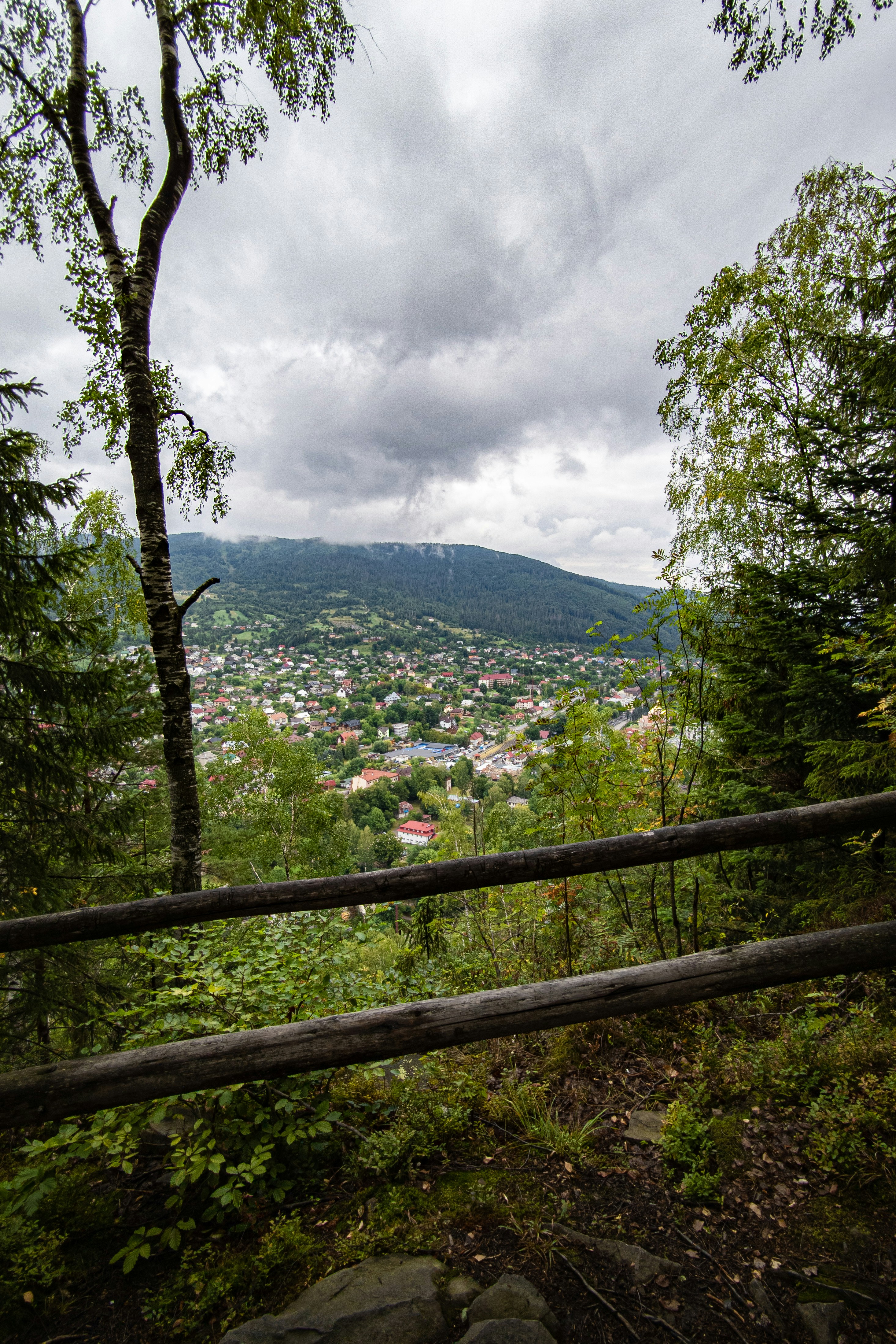 Ridgeview Overlook: Verdant Valley Town Beneath Clouded Skies