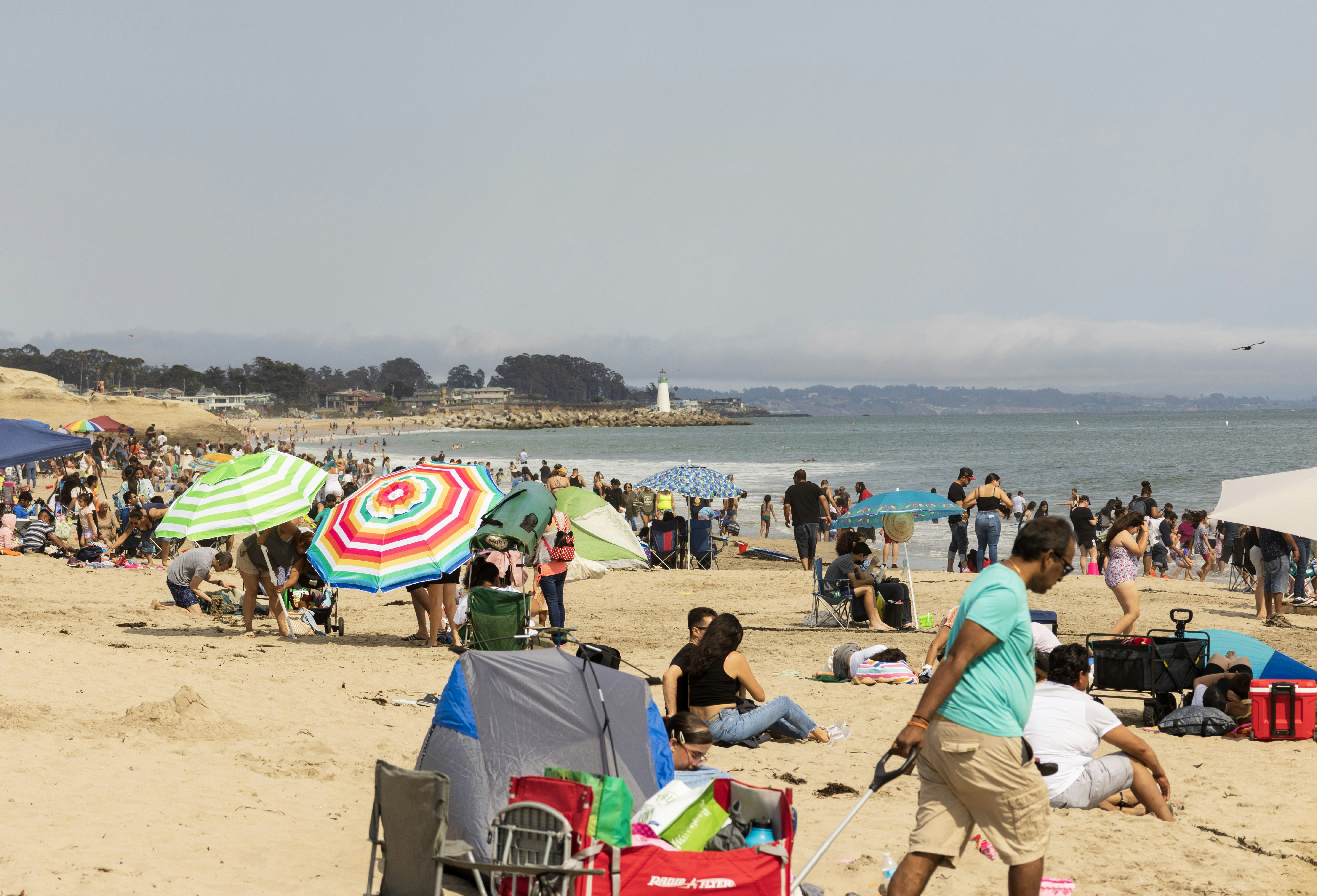 A crowd of people at a beach photo – Free Santa cruz beach boardwalk ...