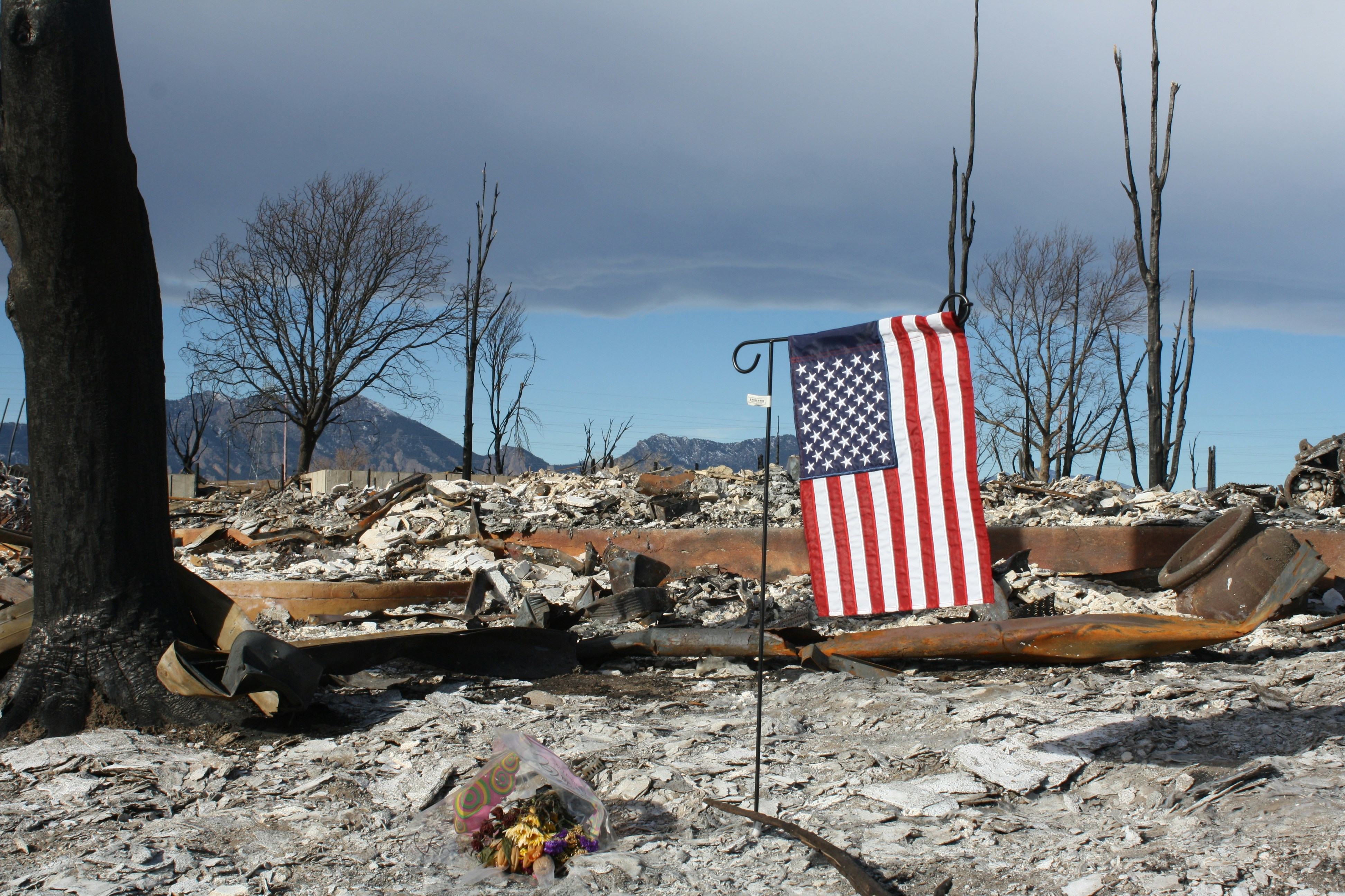Flag on a Post: a lone beacon through ash-strewn ruins