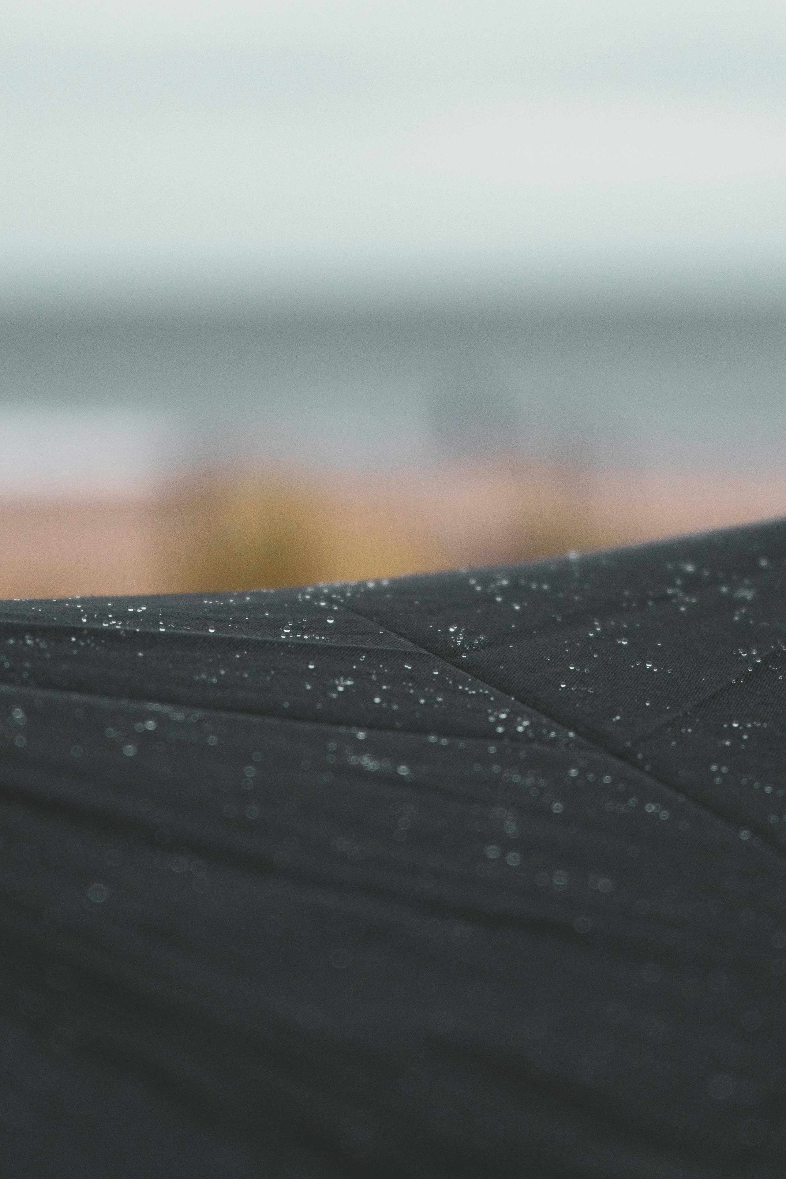 Dew Tracings on a Dark Umbrella, Seaside Soft Focus