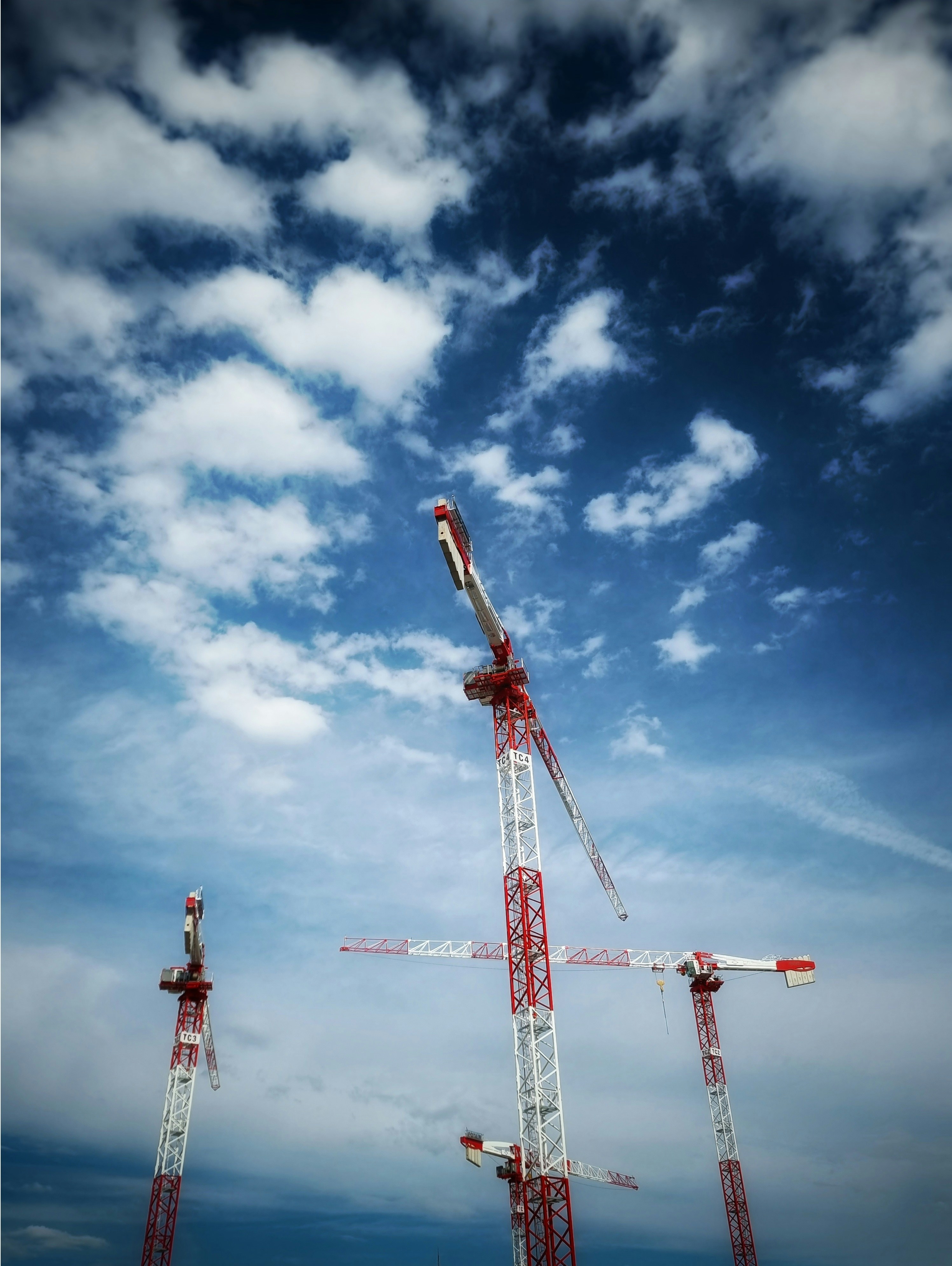 a group of red and white structures