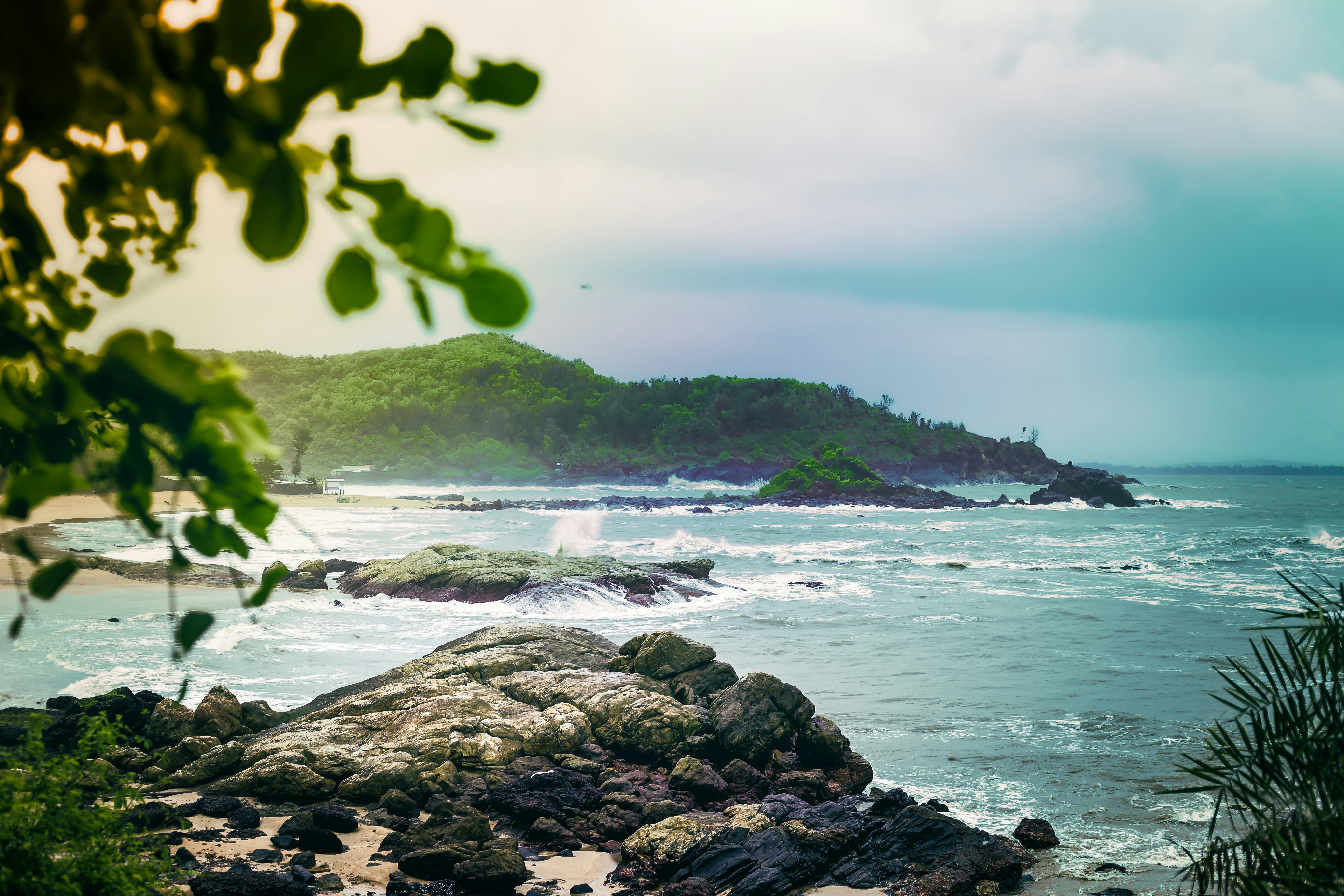 Foto Una playa rocosa con un cuerpo de agua y árboles – Imagen gratis ...