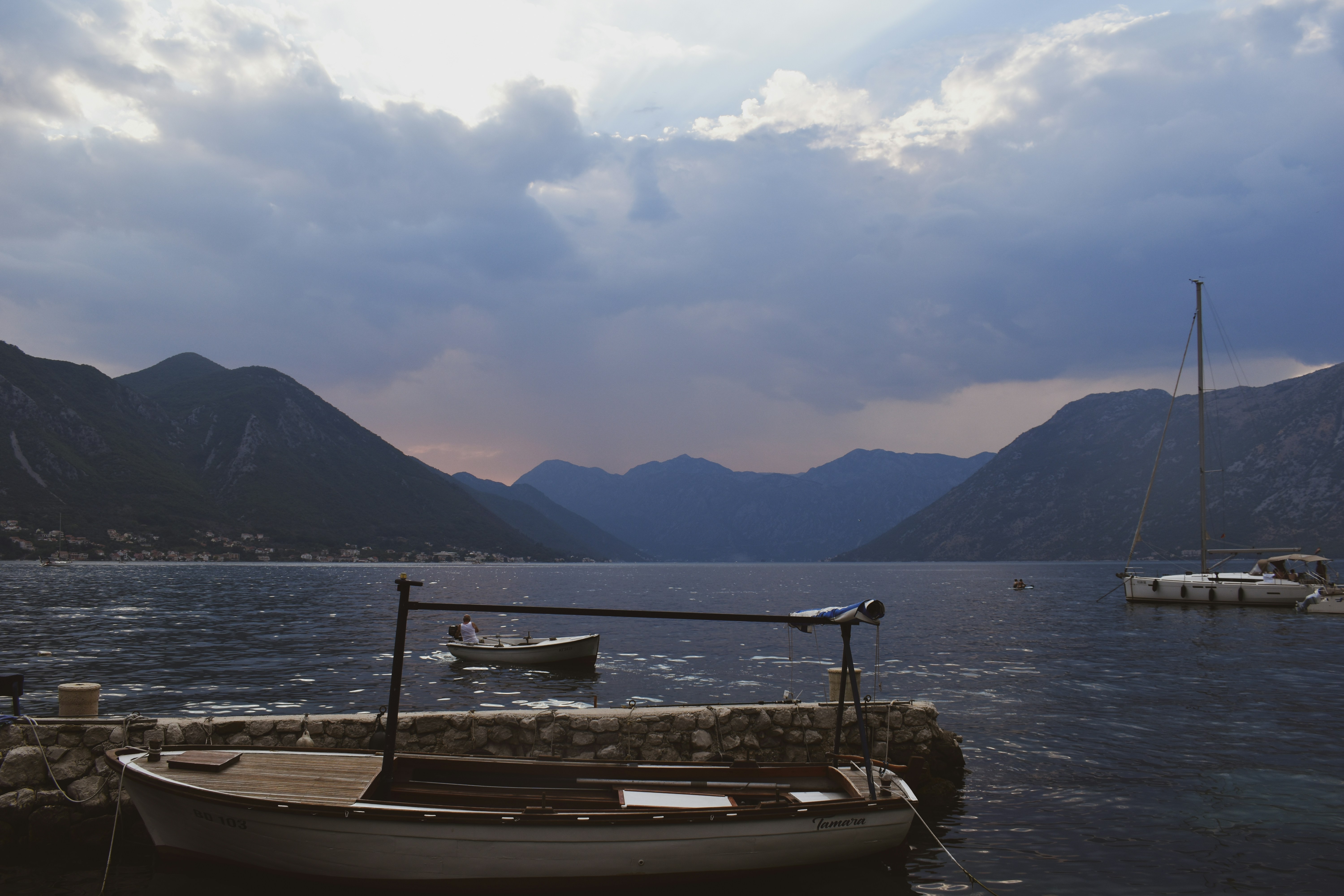 Moorings at Dusk: A Quiet Lake Framed by Mountain Silhouettes