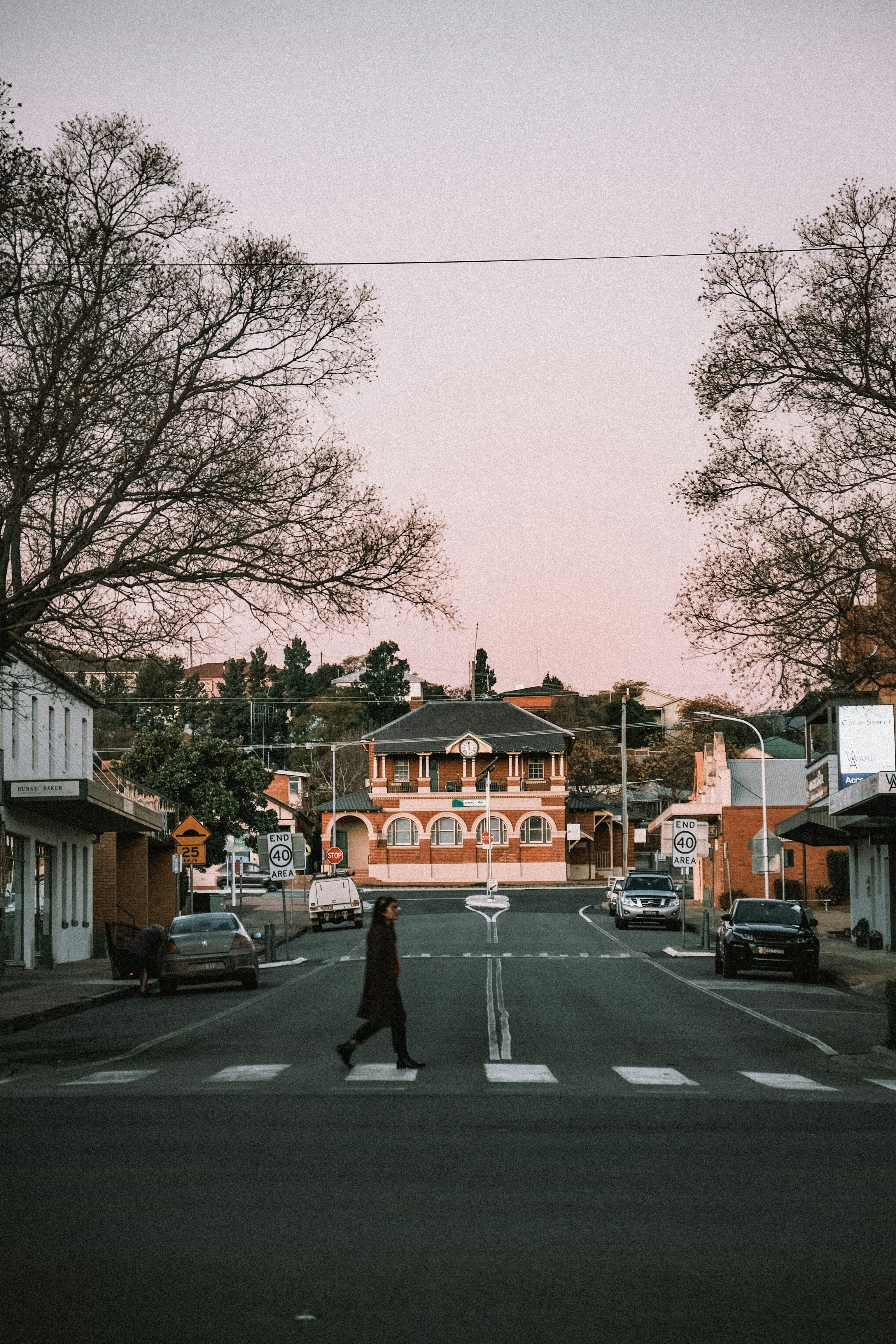 Crossing in Quiet Town at Dusk