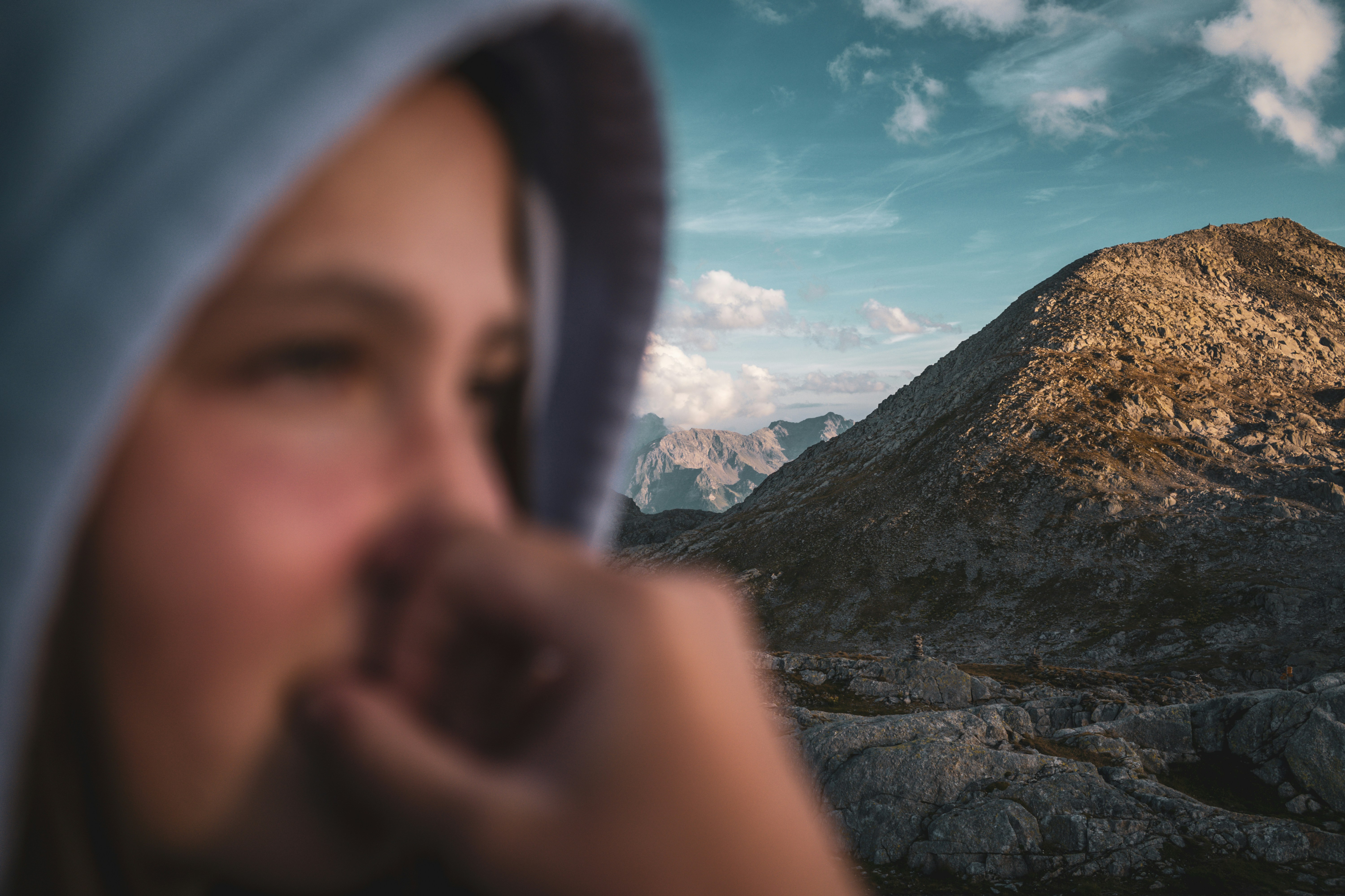 Hooded Gaze Against the Alpine Ridge