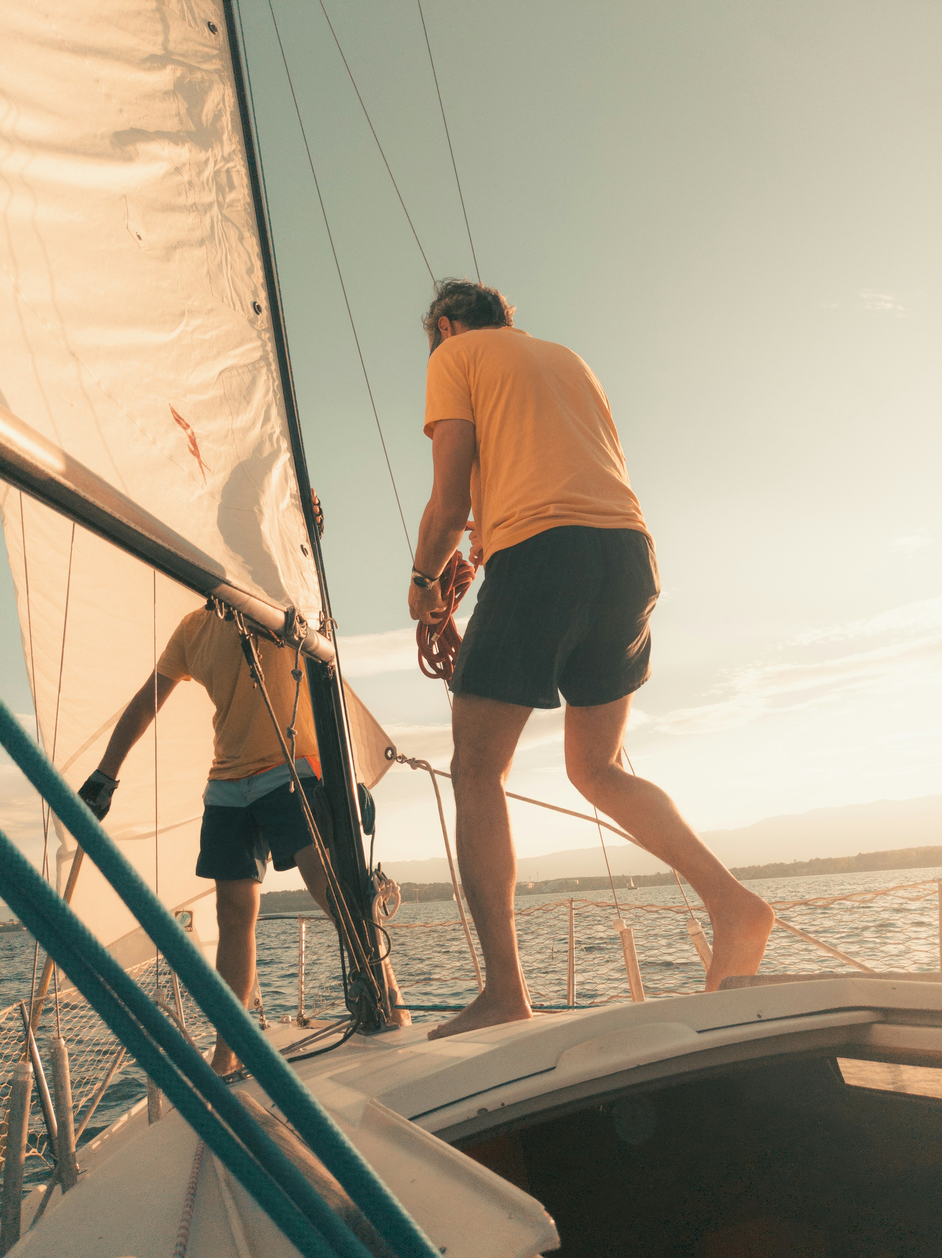 Golden Hour on Deck: The Sailboat's Quiet Rigging Moment