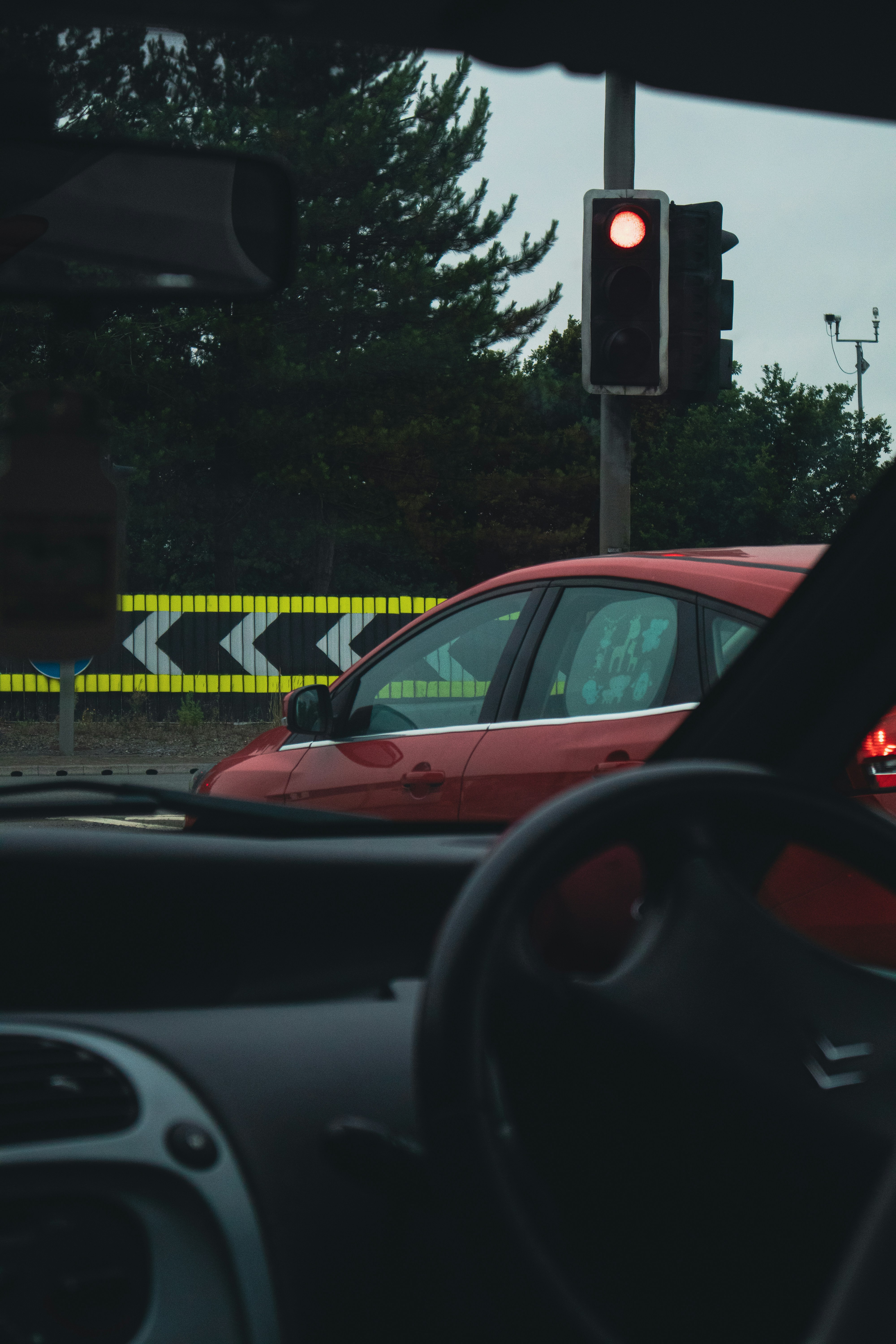 Car Stopped At Red Light