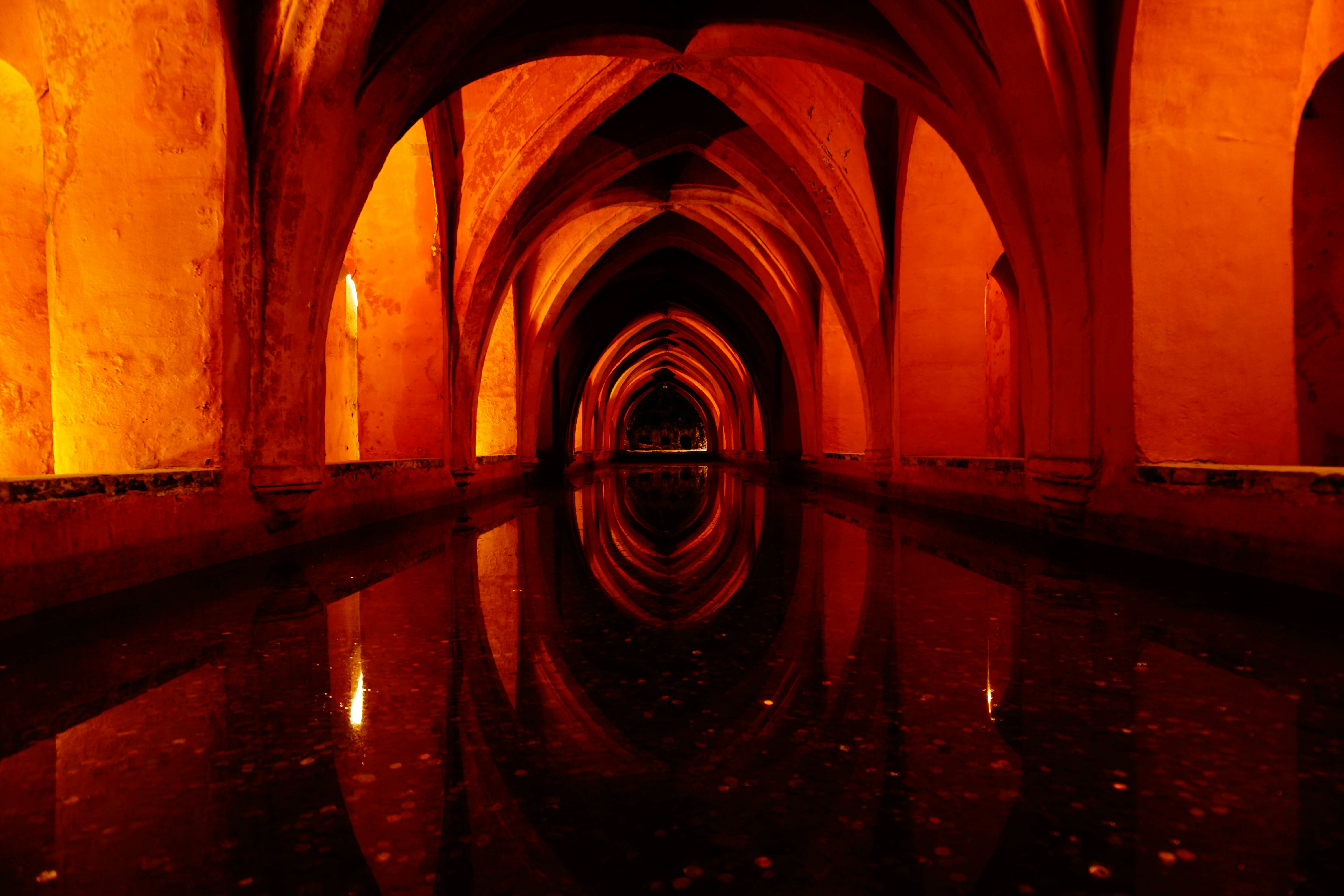 a tunnel with a red light