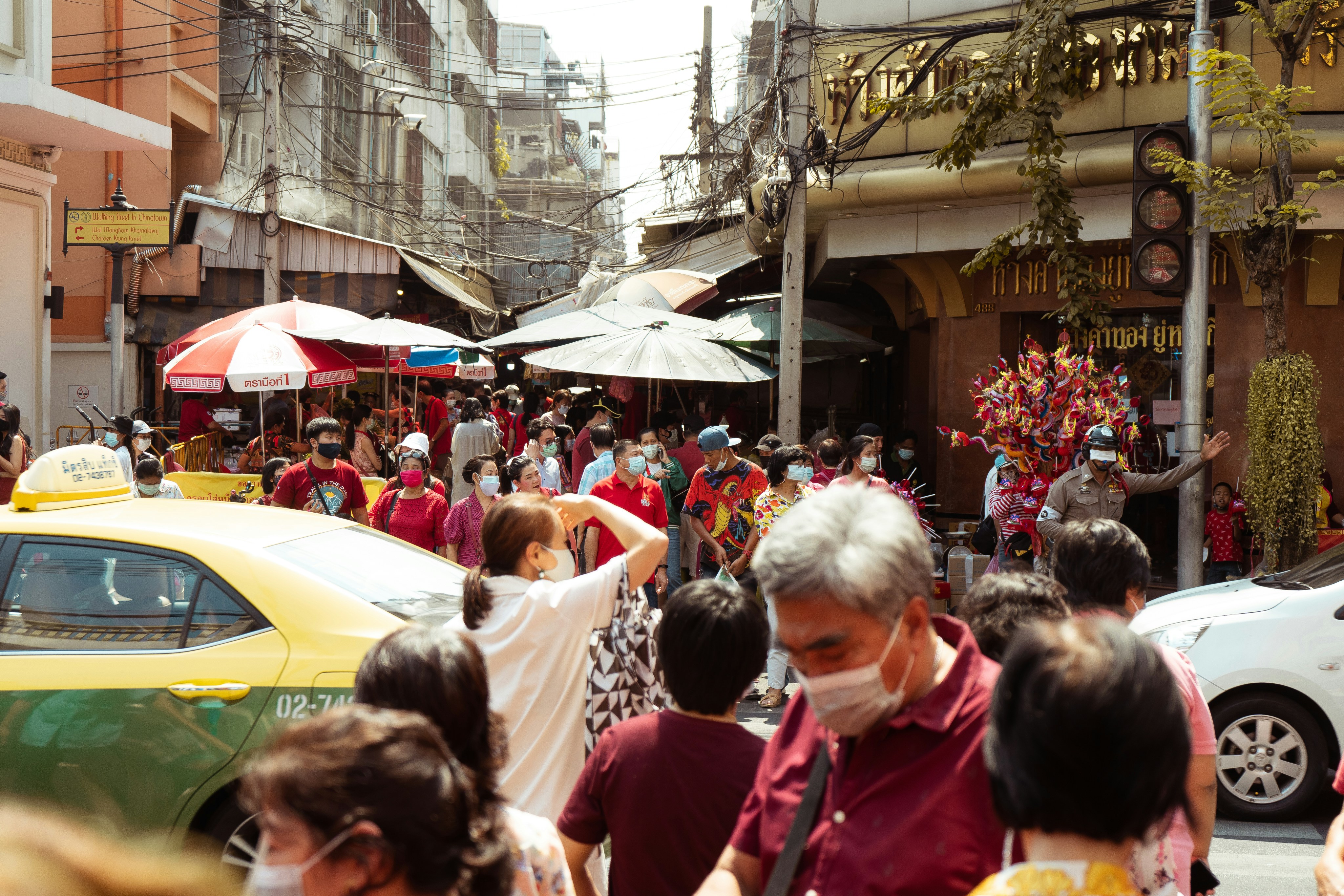 Crowded Street Scene with Colorful Market Ambient