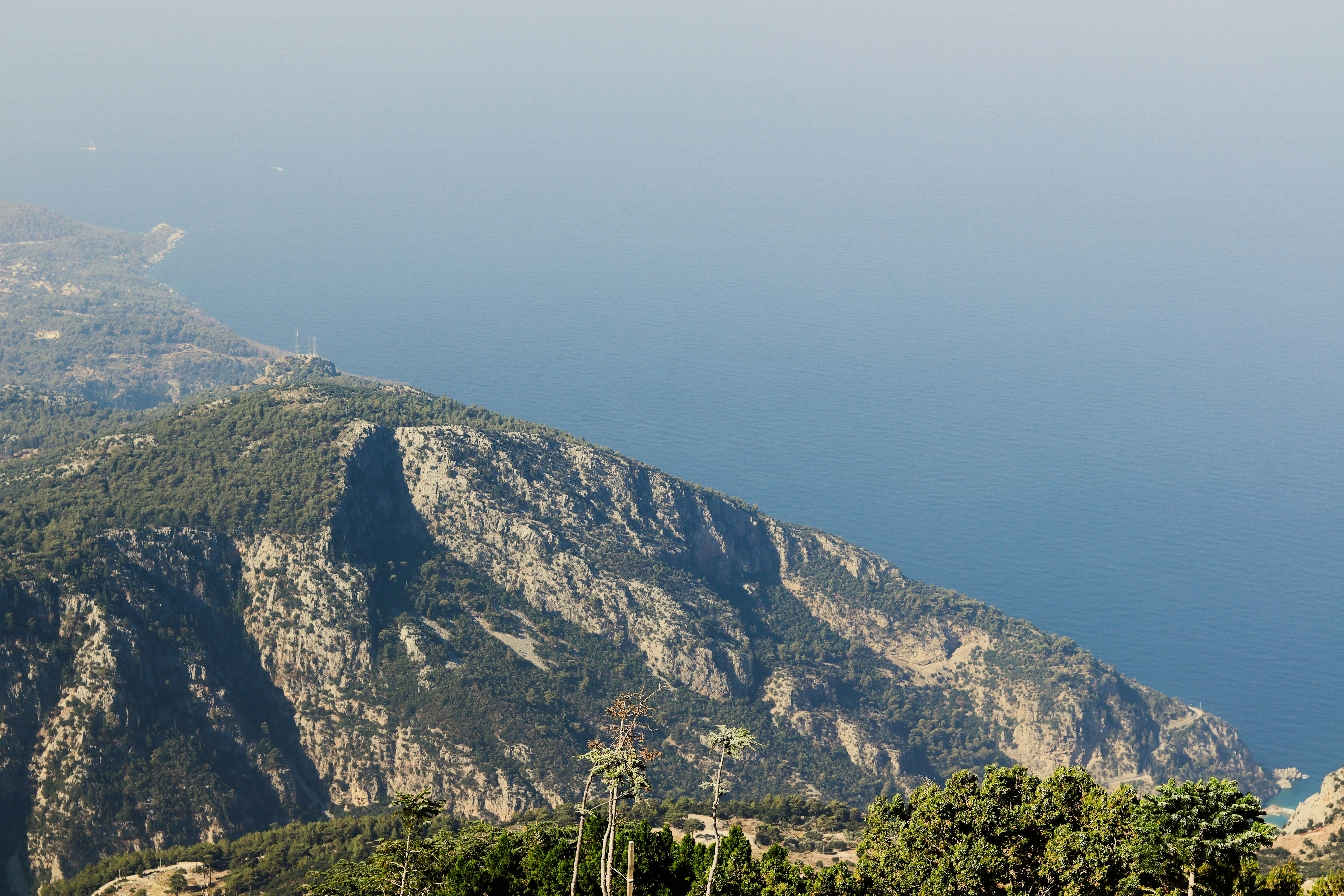 Cobalt Sea Beneath a Sunlit Cliff Face