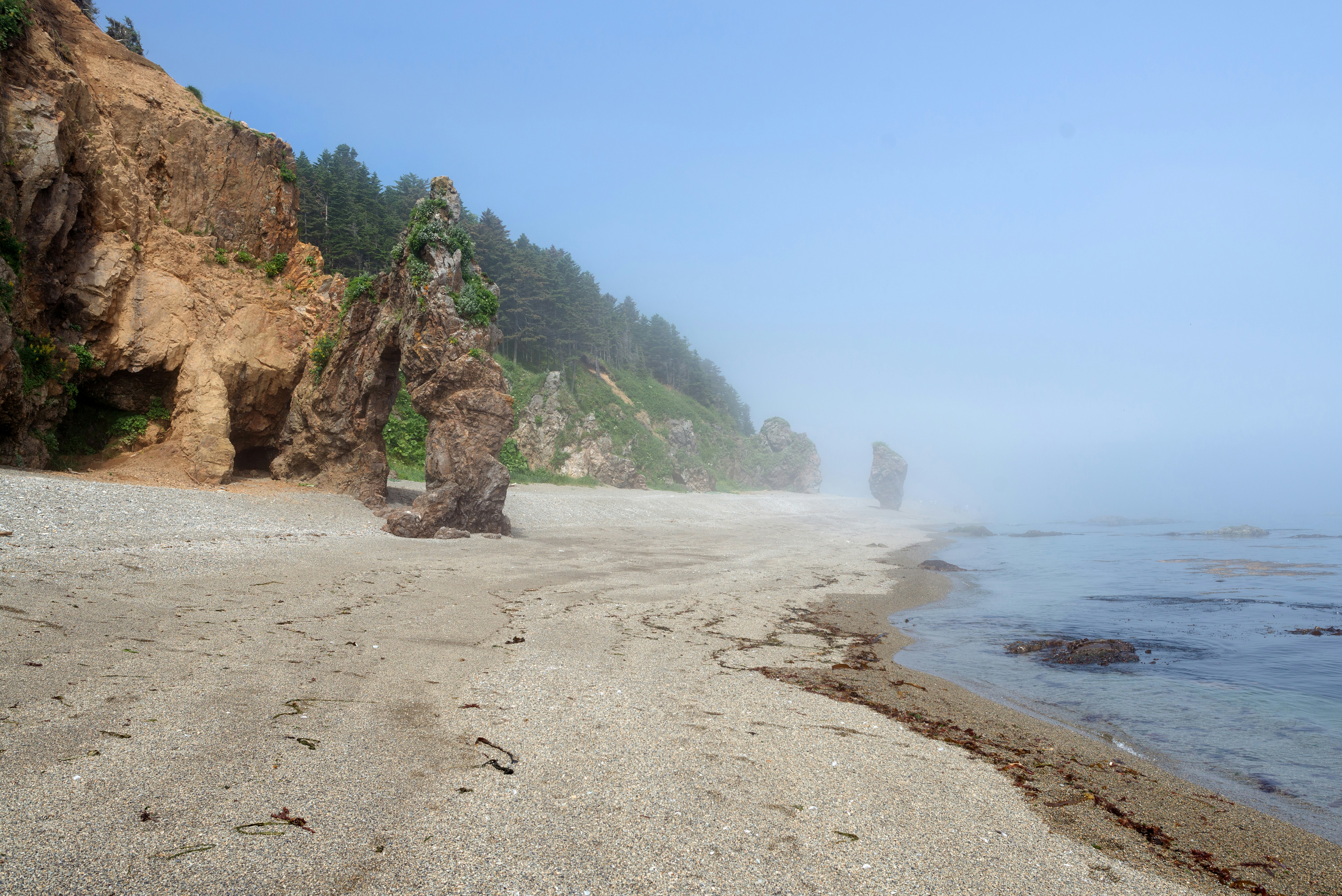 A sandy beach with a cliff and water with Calvert Cliffs State Park in ...