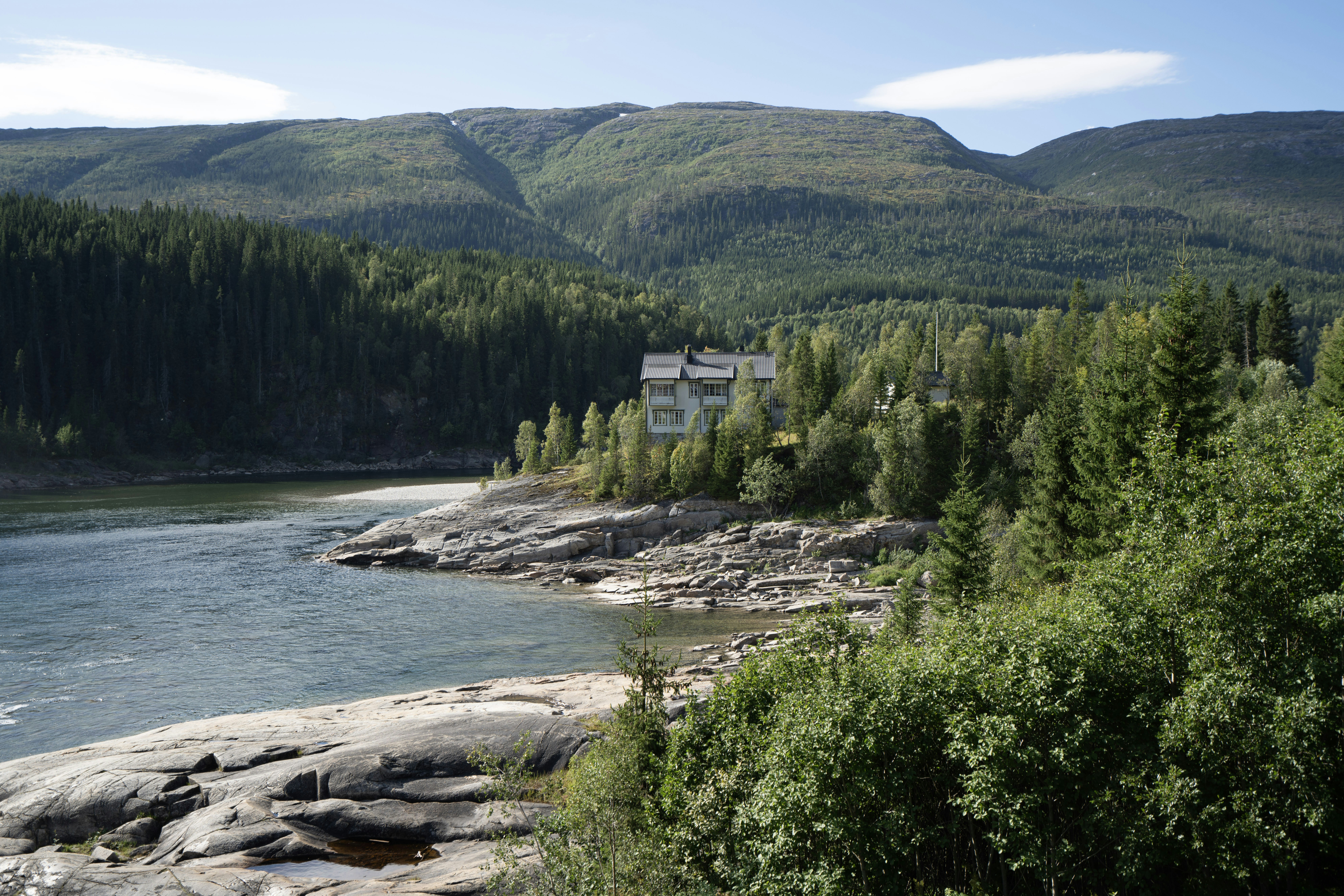 Granite Cove Lodge: Pines, Shoreline, and Distant Peaks