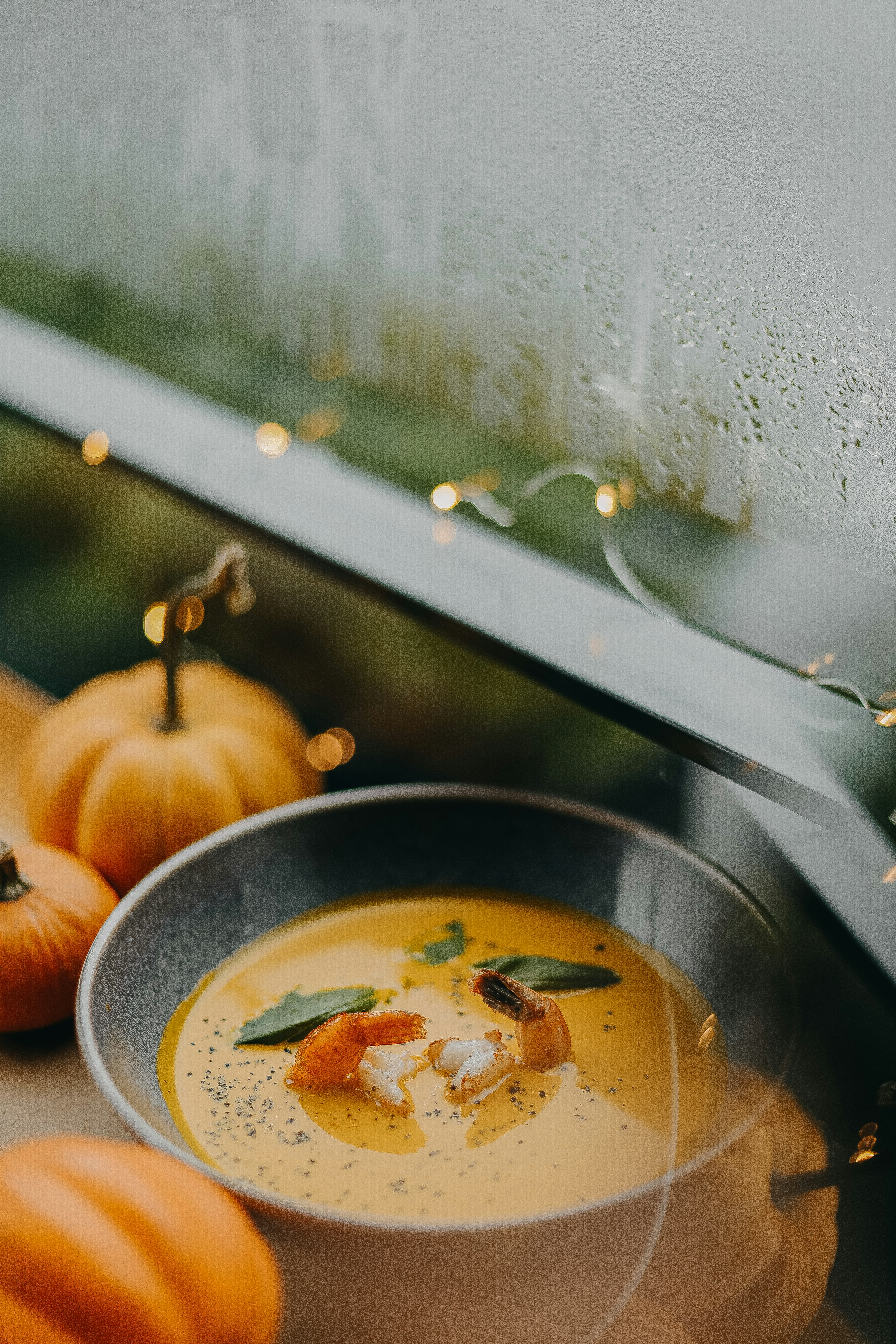 a bowl of soup with a spoon