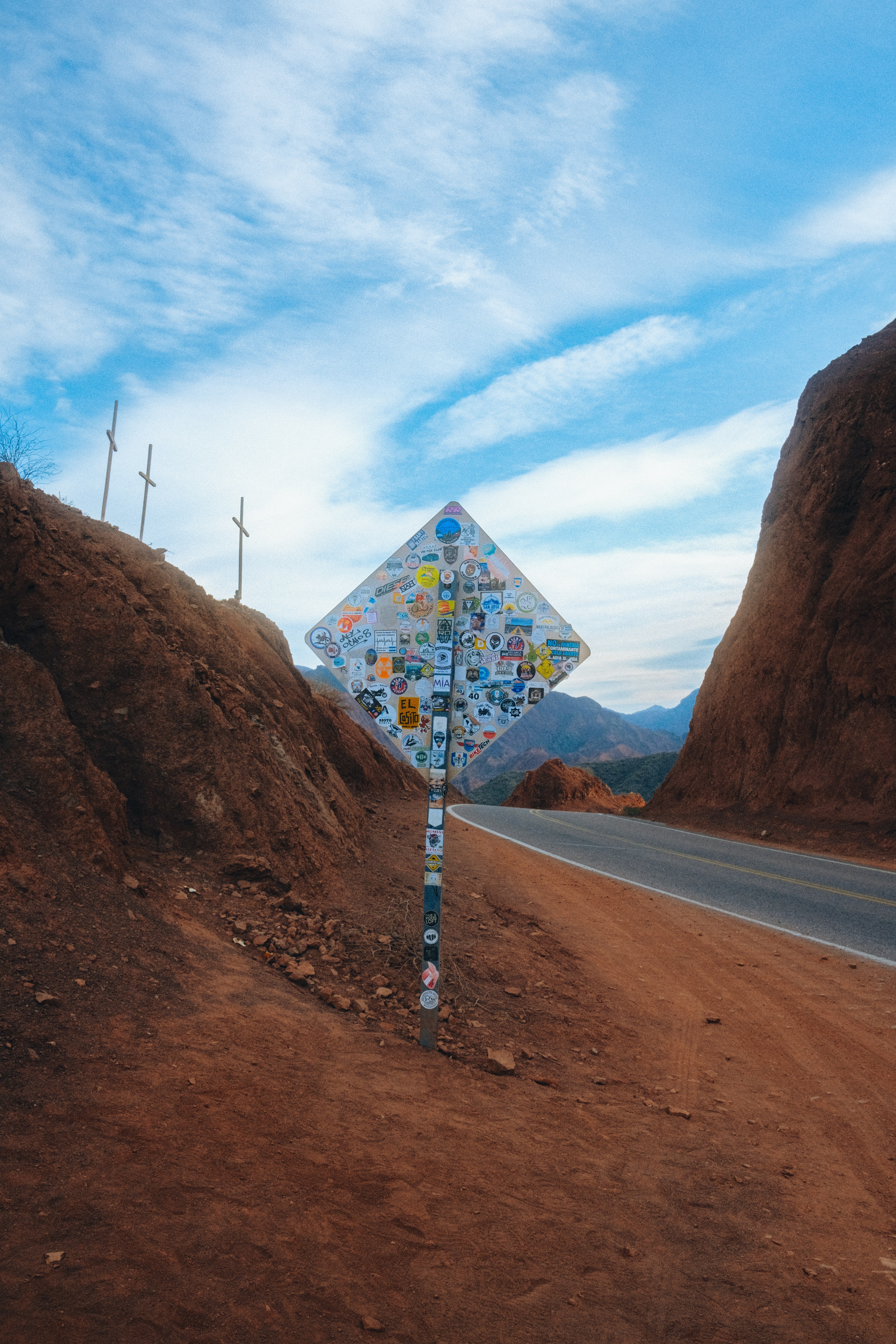 Stickered Diamond on the Winding Red Canyon Road