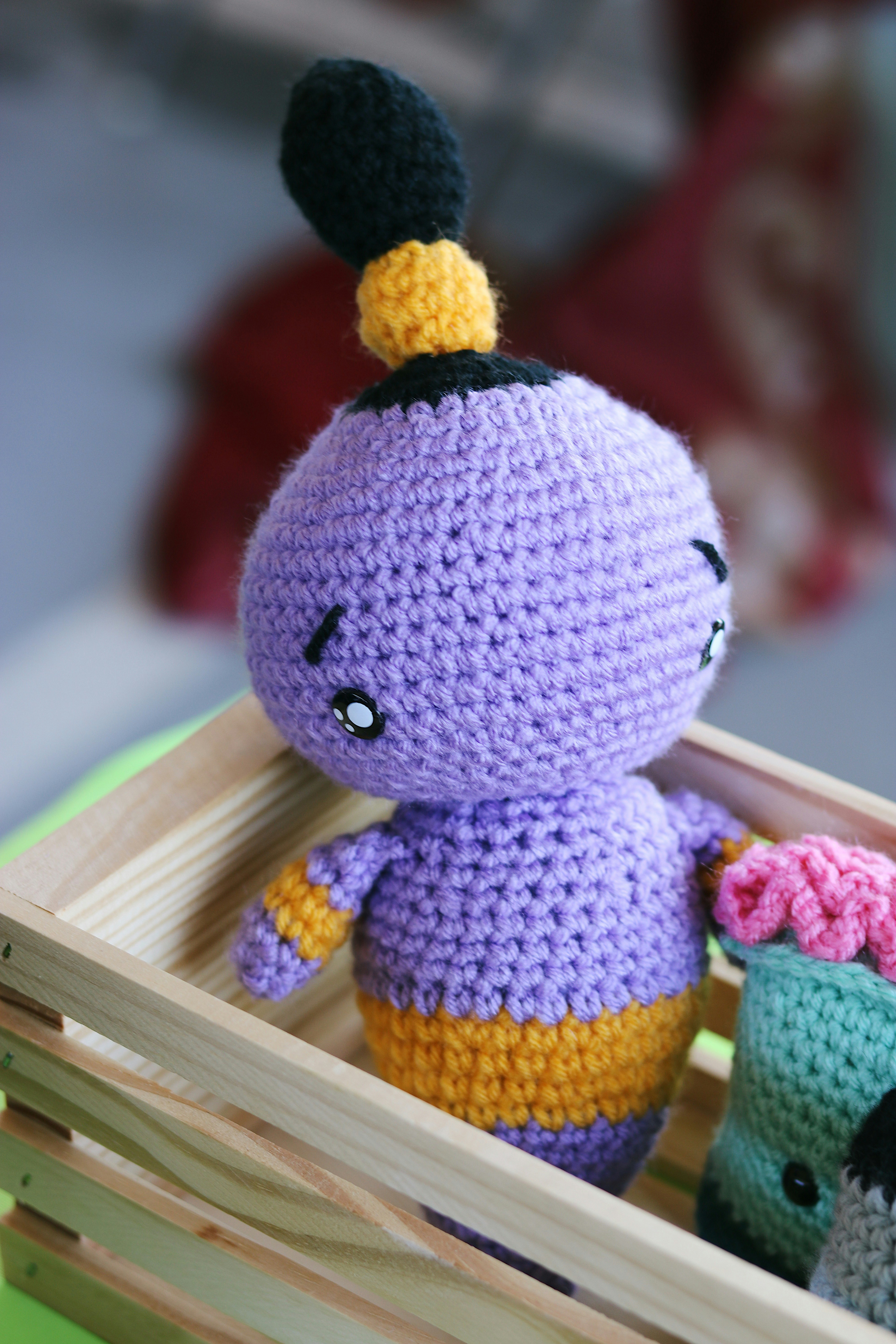 Lilac Amigurumi in a Wooden Crate: A Quiet Craft Moment