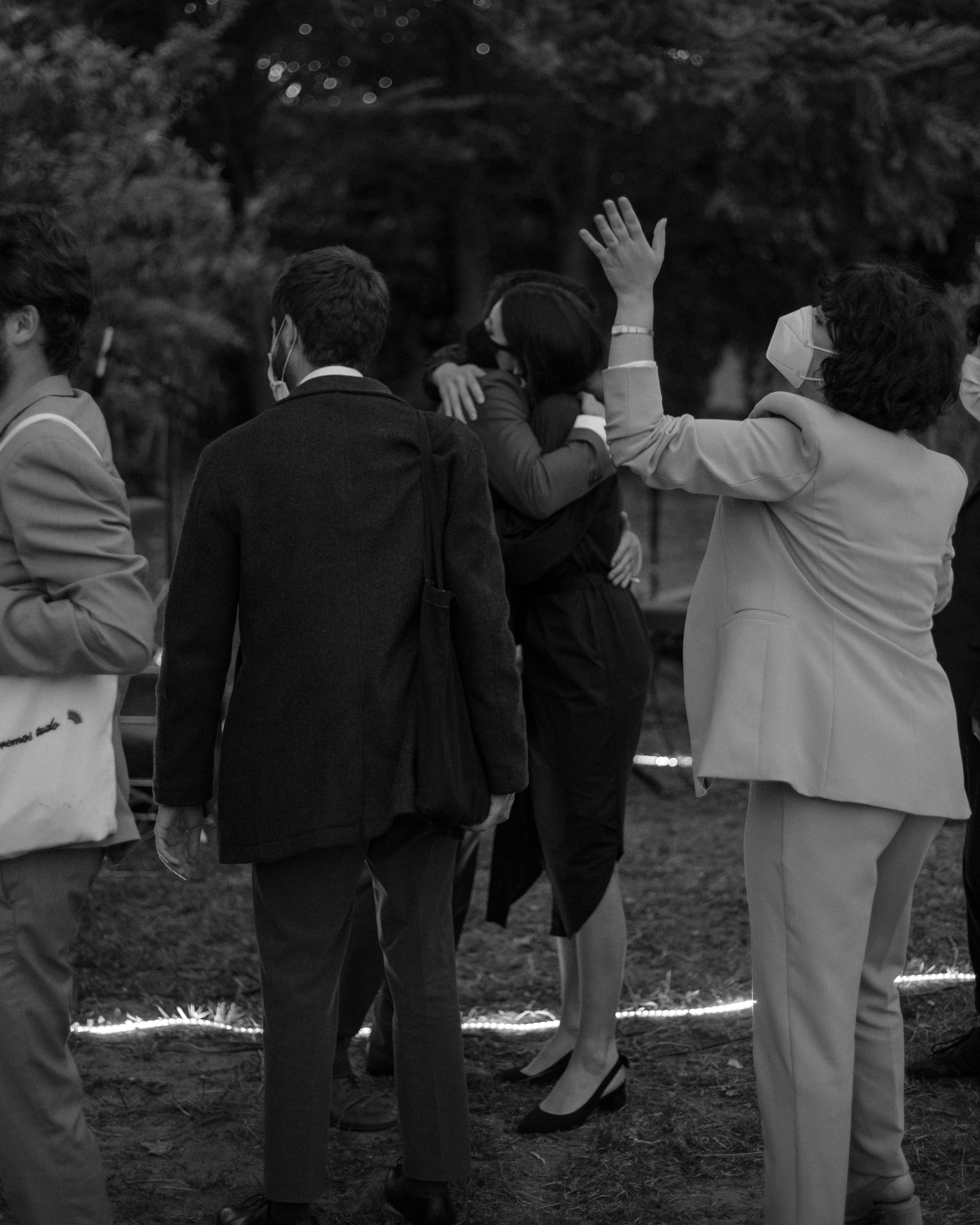 a group of people standing outside