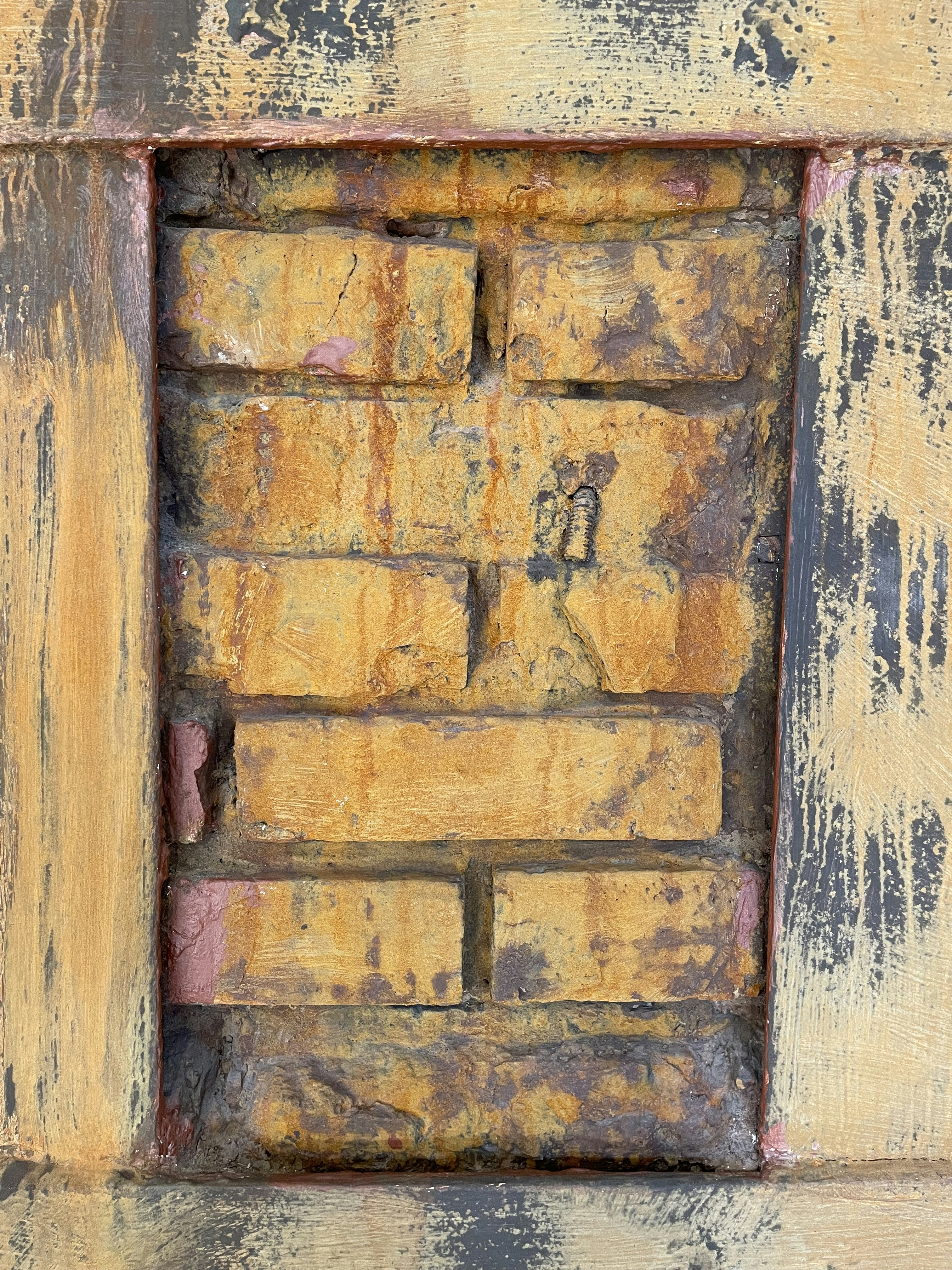 a wooden door with a hole in it
