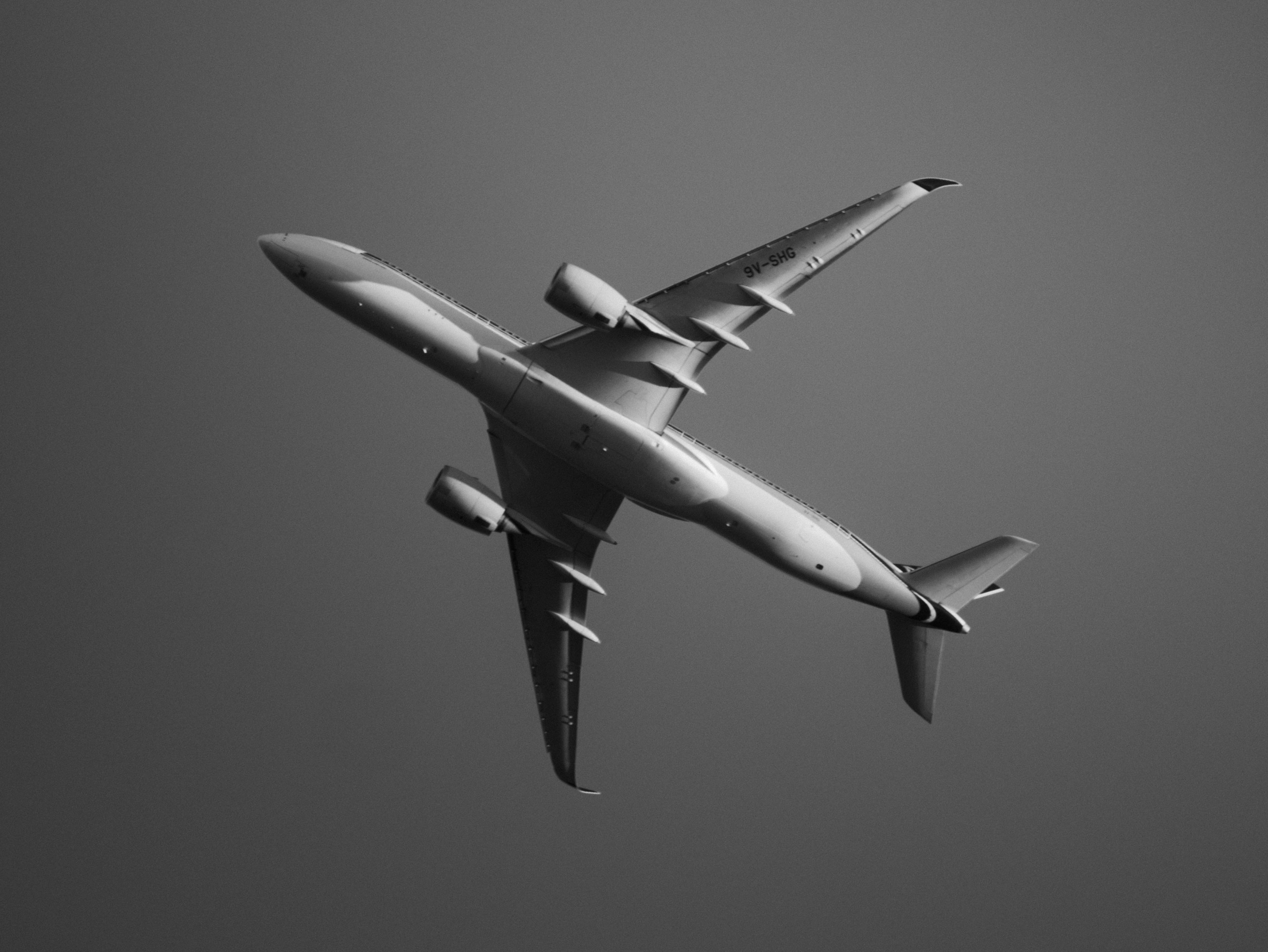 Diagonal Bank: A Monochrome Portrait of a Jet in Flight