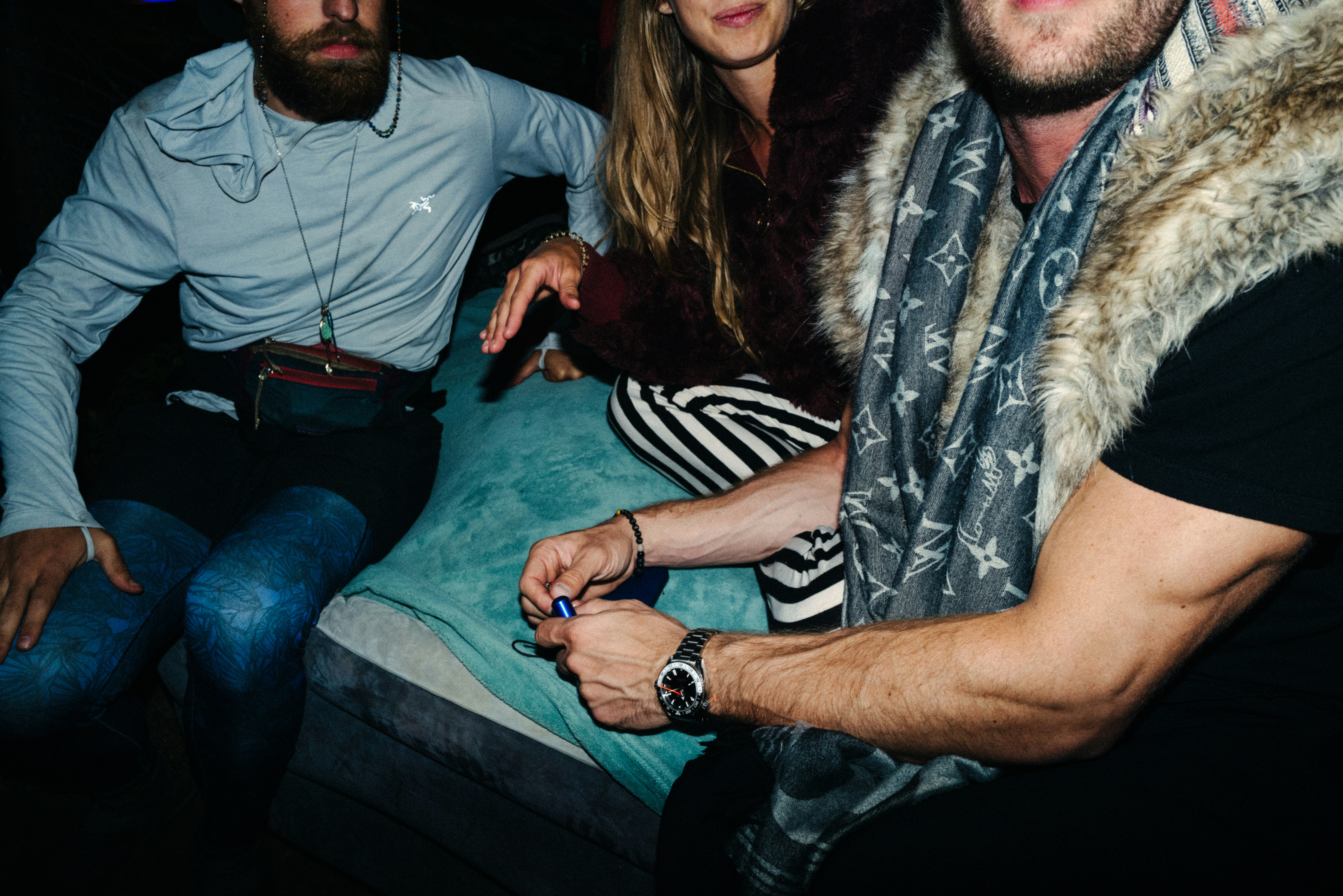 Couchside Close-Up: Textures and Time in Dim Lounge