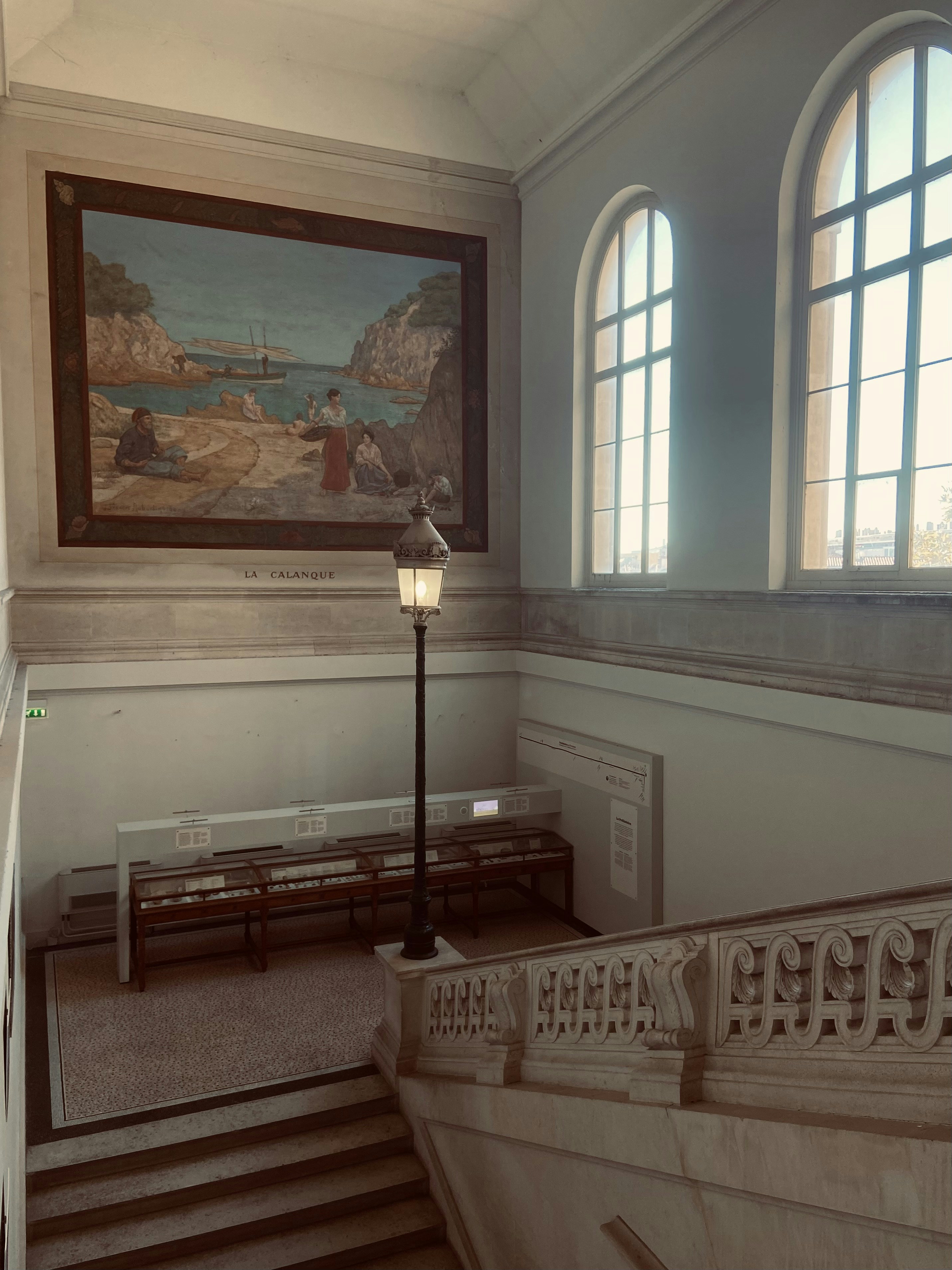 Harbor on Canvas Over a Marble Staircase Hall