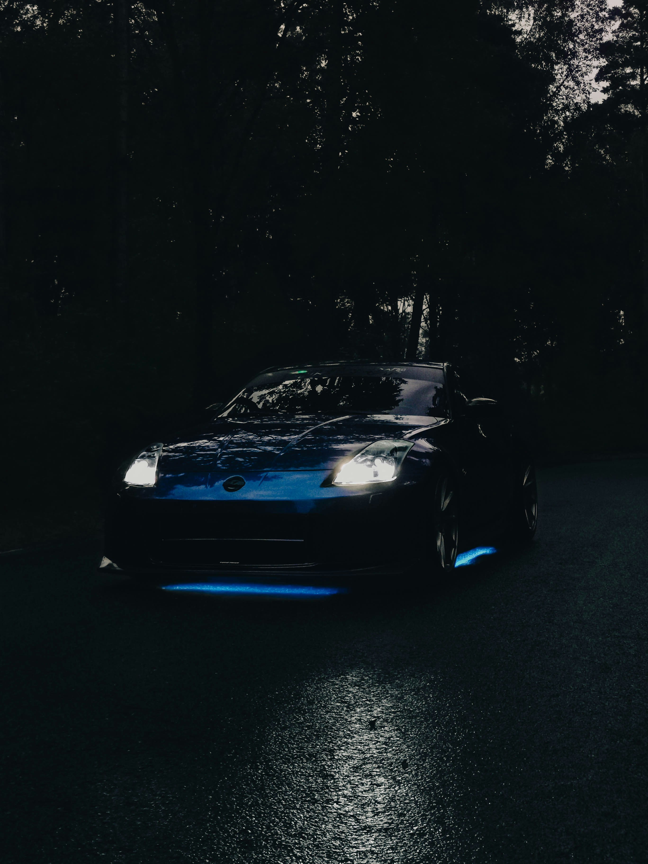 a car parked in a dark area