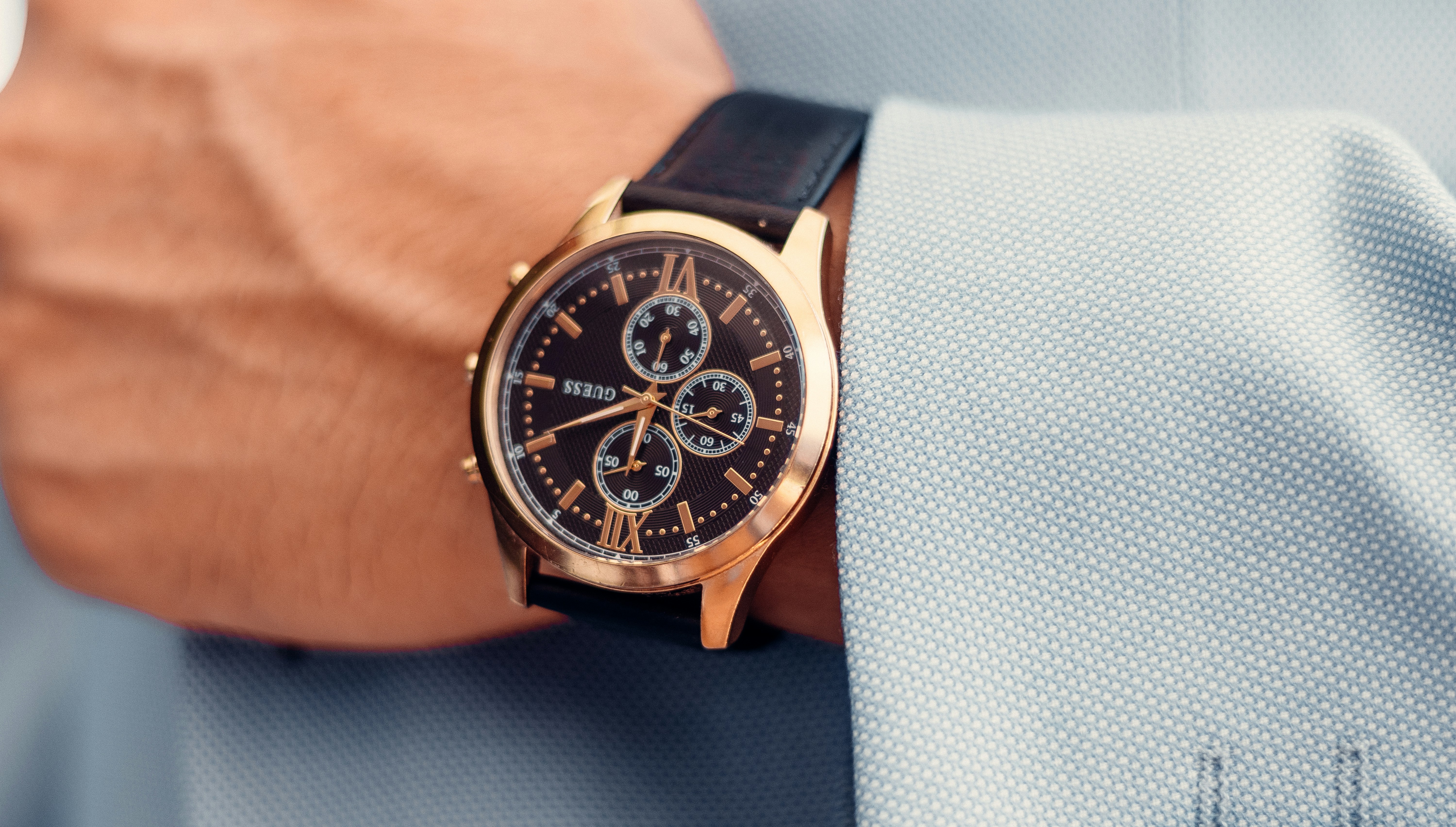 Rose-Gold Chronograph Anchored by a Powder-Blue Cuff