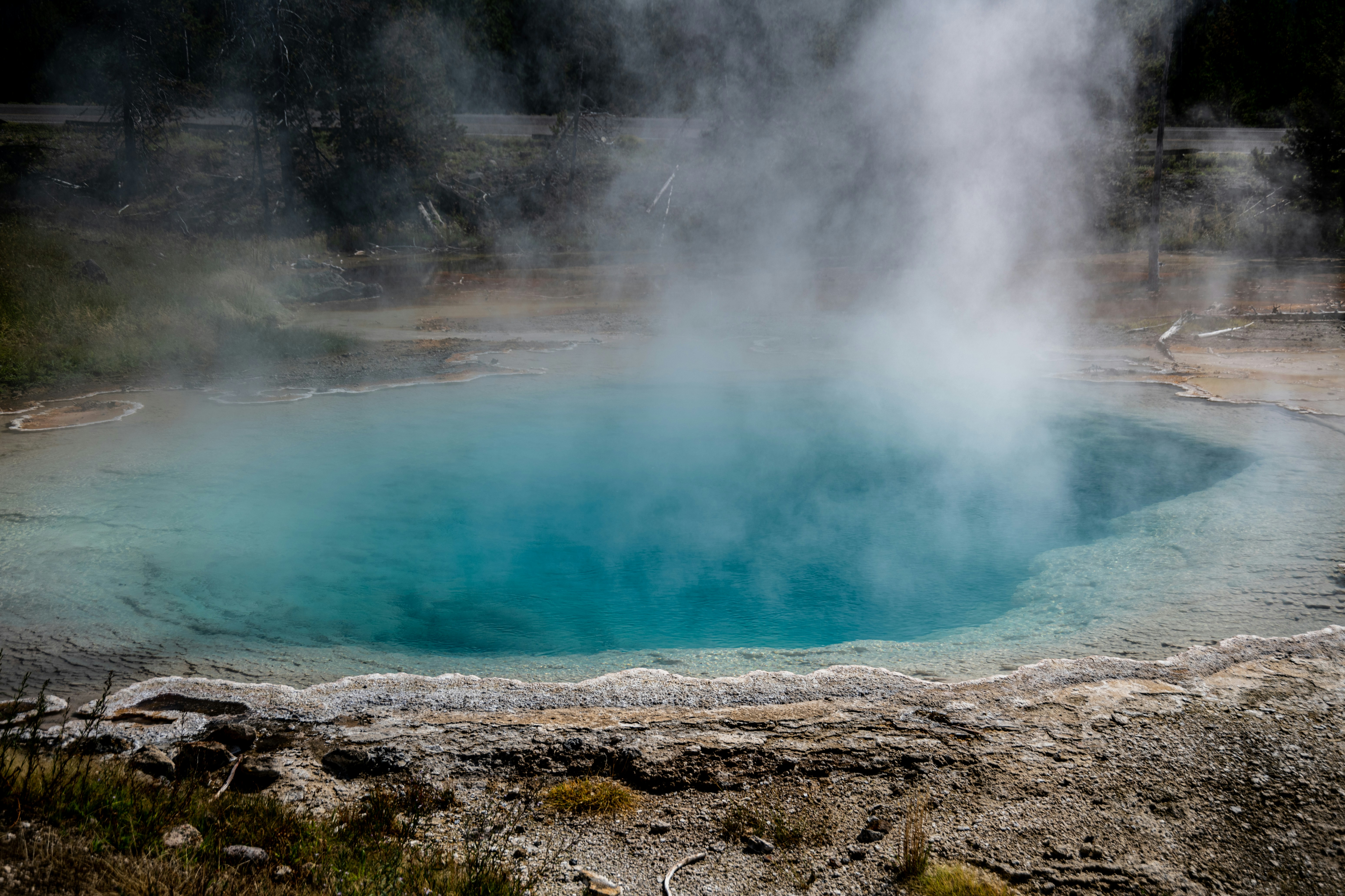 A large geyser spewing water into a body of water photo – Free ...