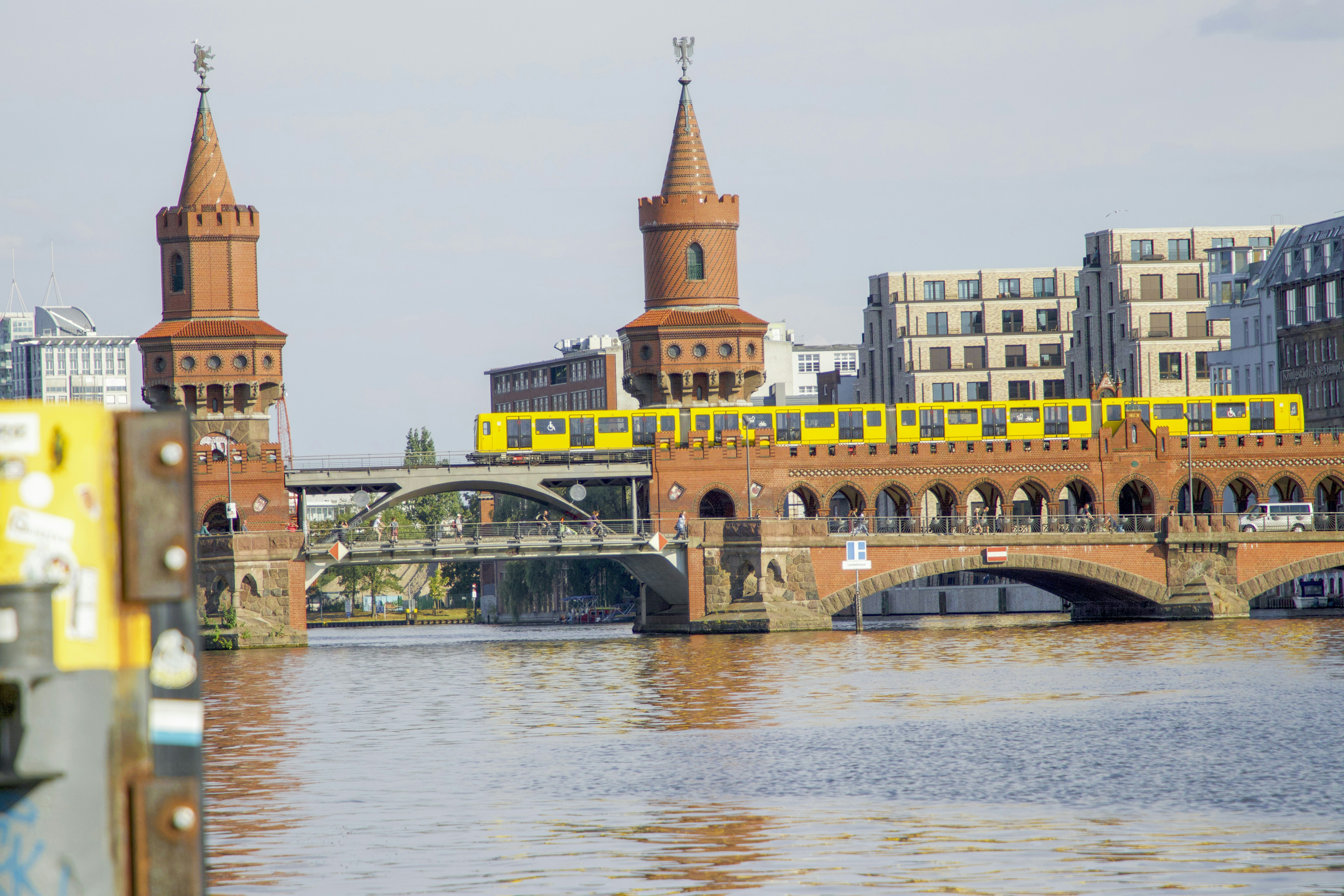 View of the spree river and train shot in Berlin