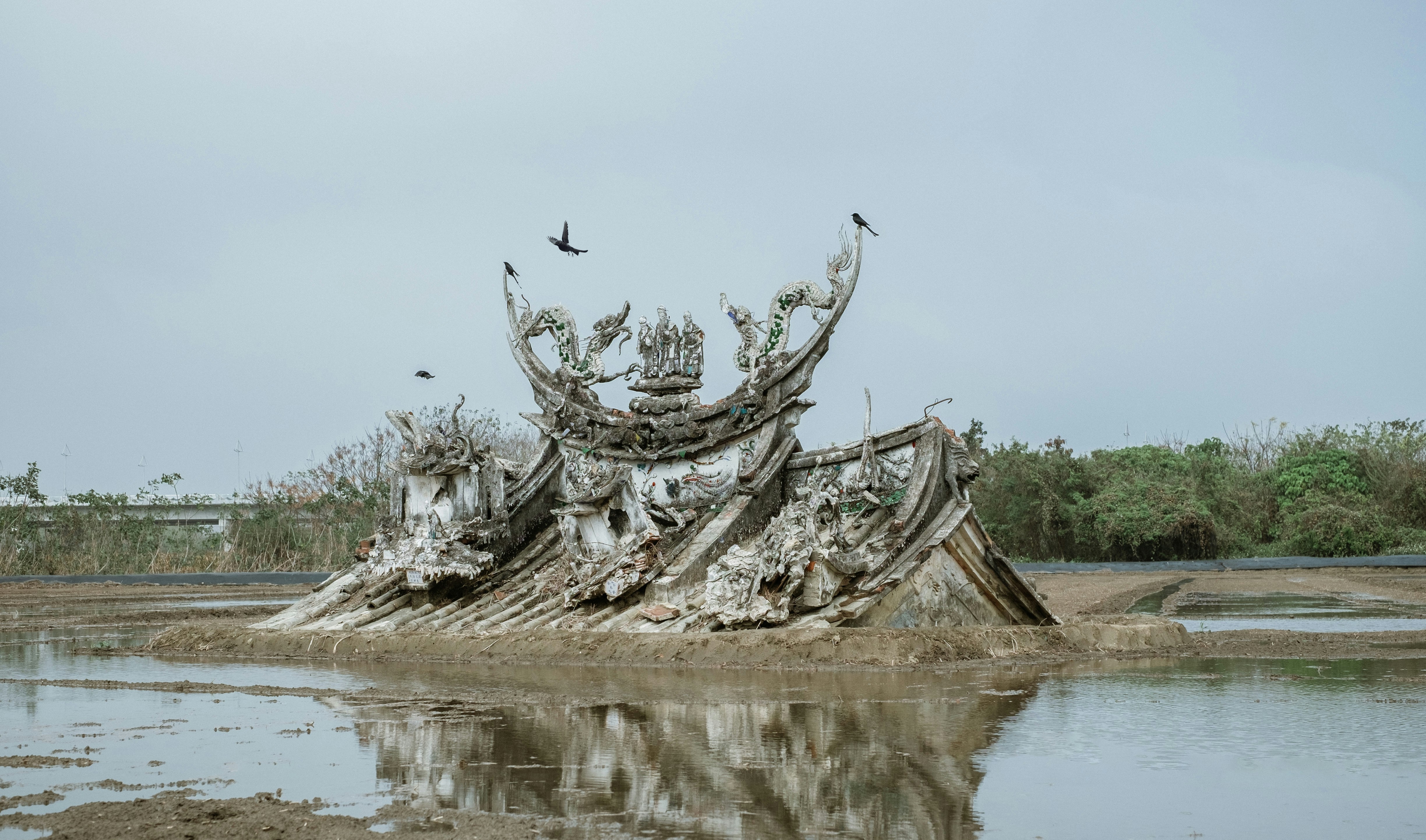 Crumbled Dragon Ship Rising from Tidal Sands