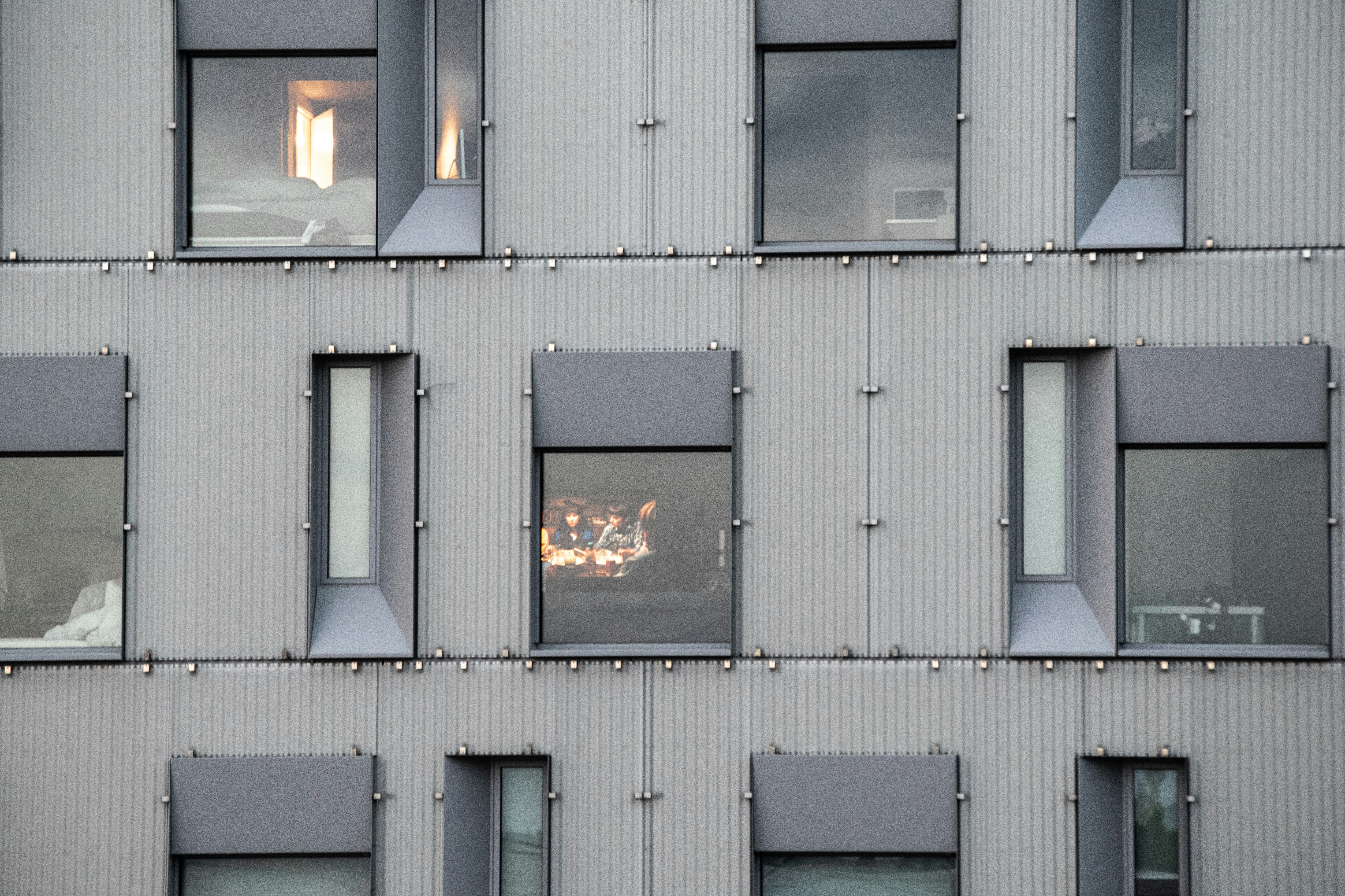 Warm Center Window Against a Cold Metal Grid