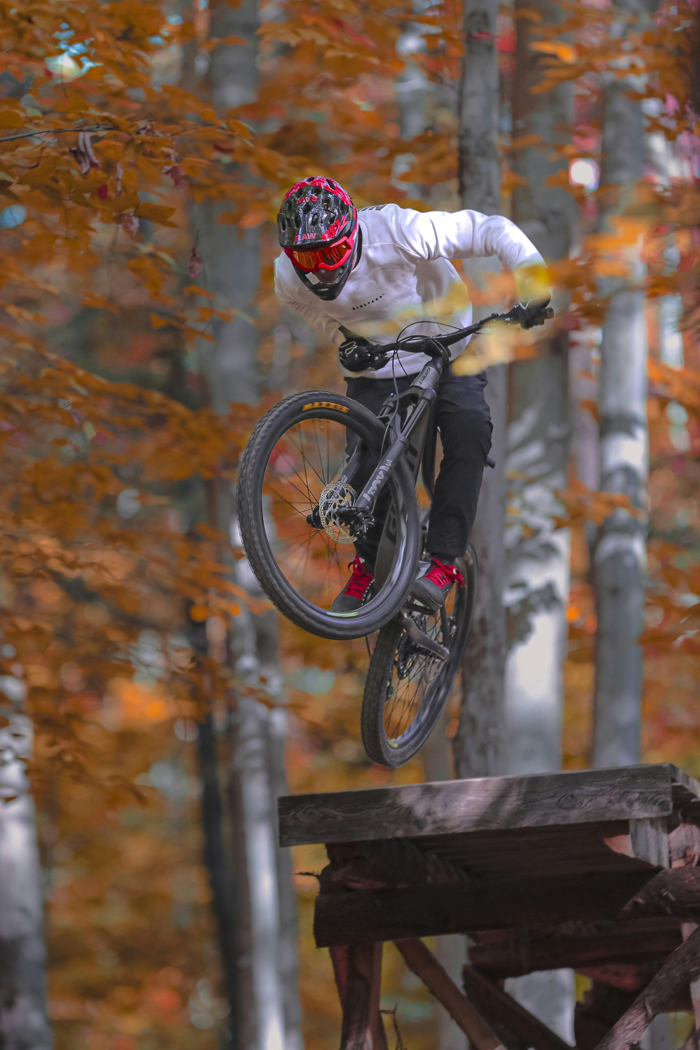 A person on a bike jumping over a wooden railing photo – Free Canada ...