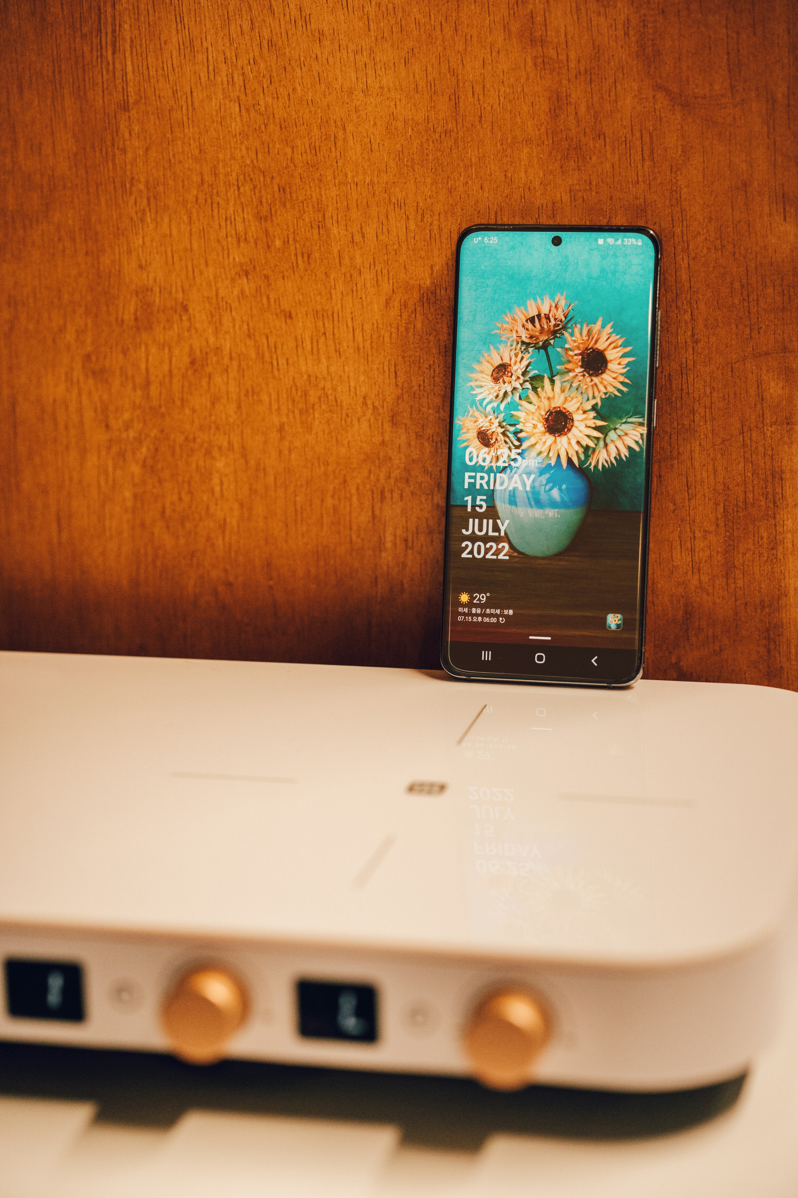 Sunflowers on a Walnut Backdrop: A Smartphone Still-Life