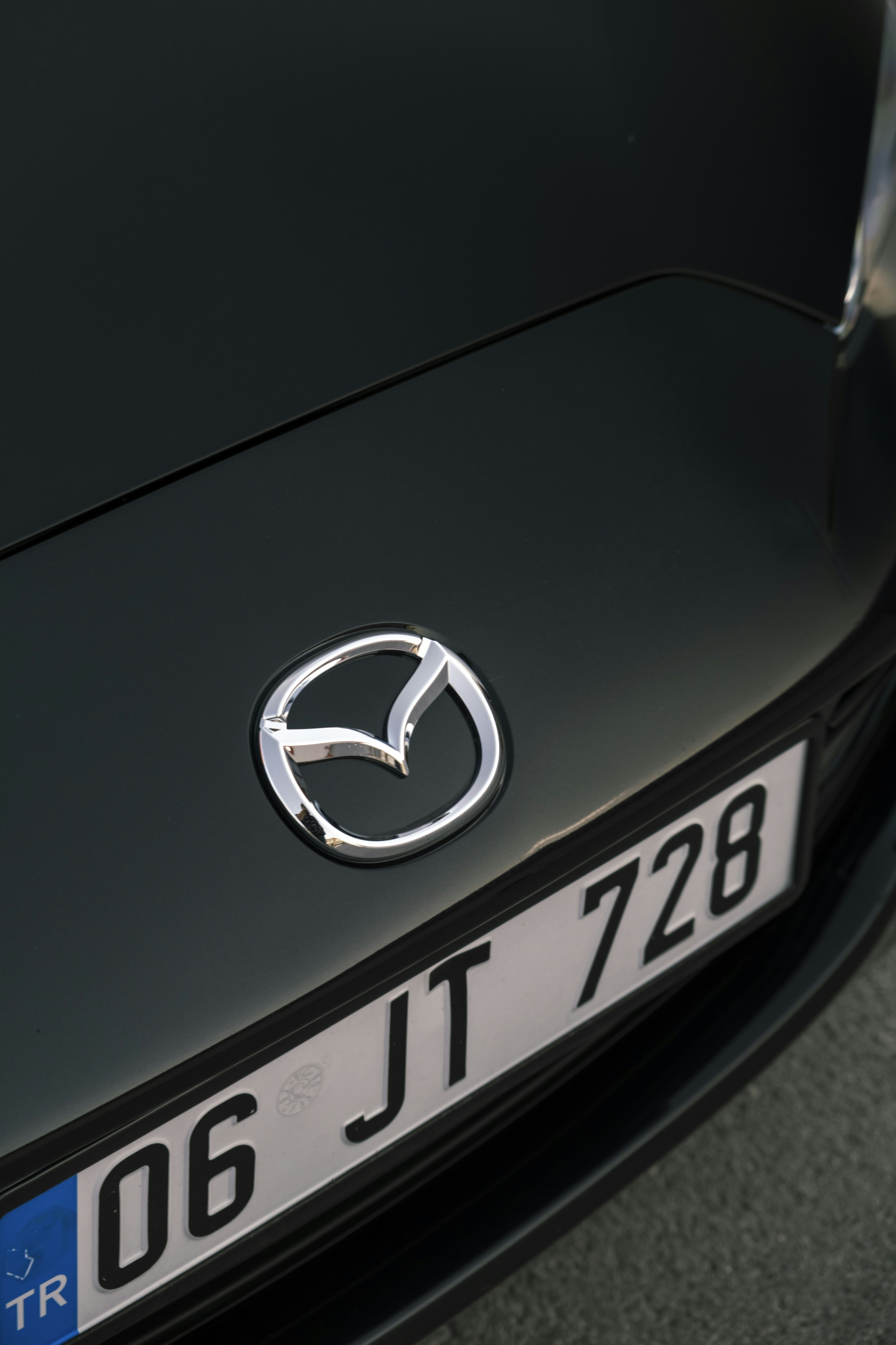 Mazda Emblem Framed by Dark Metallic Curves
