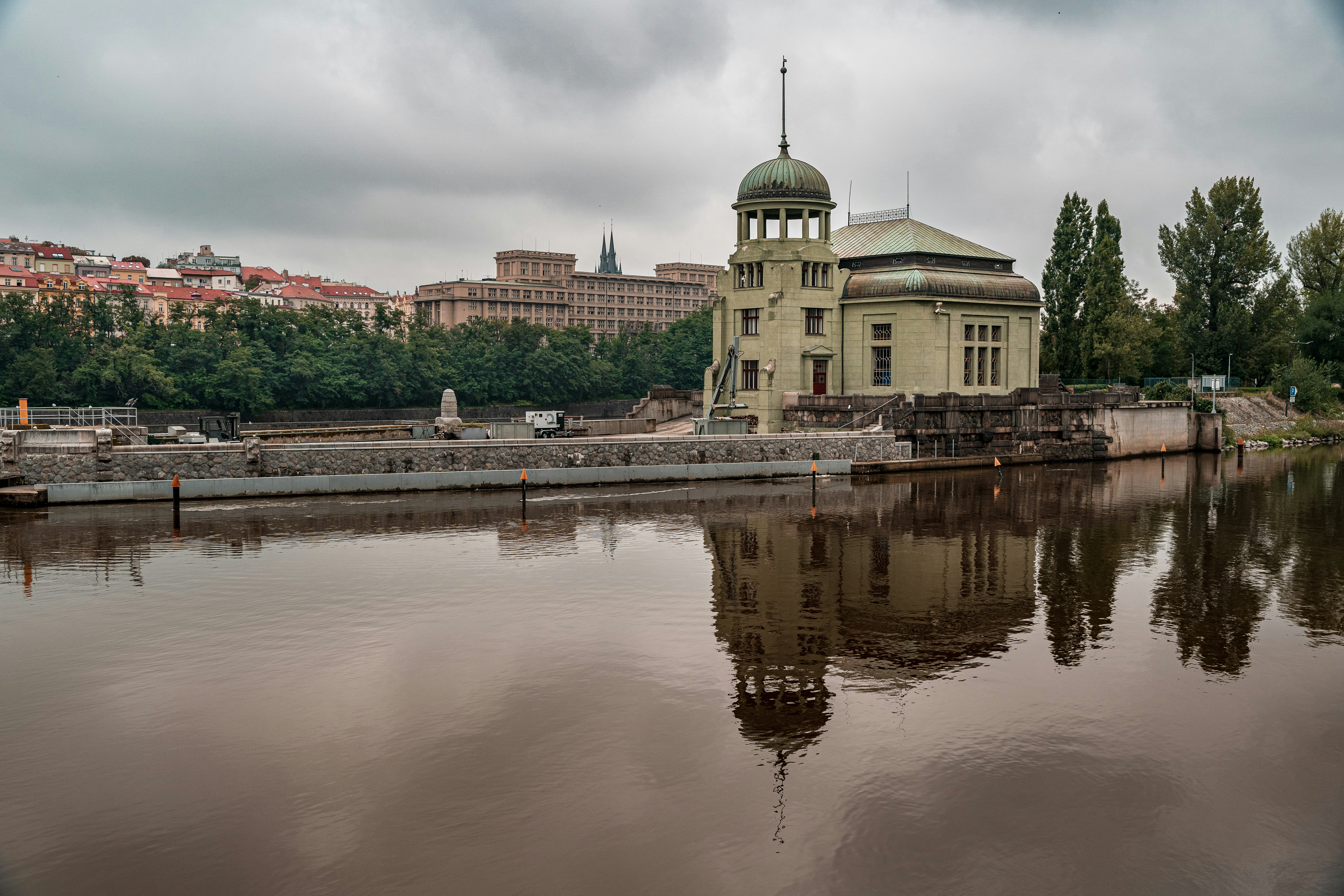 a body of water with buildings along it