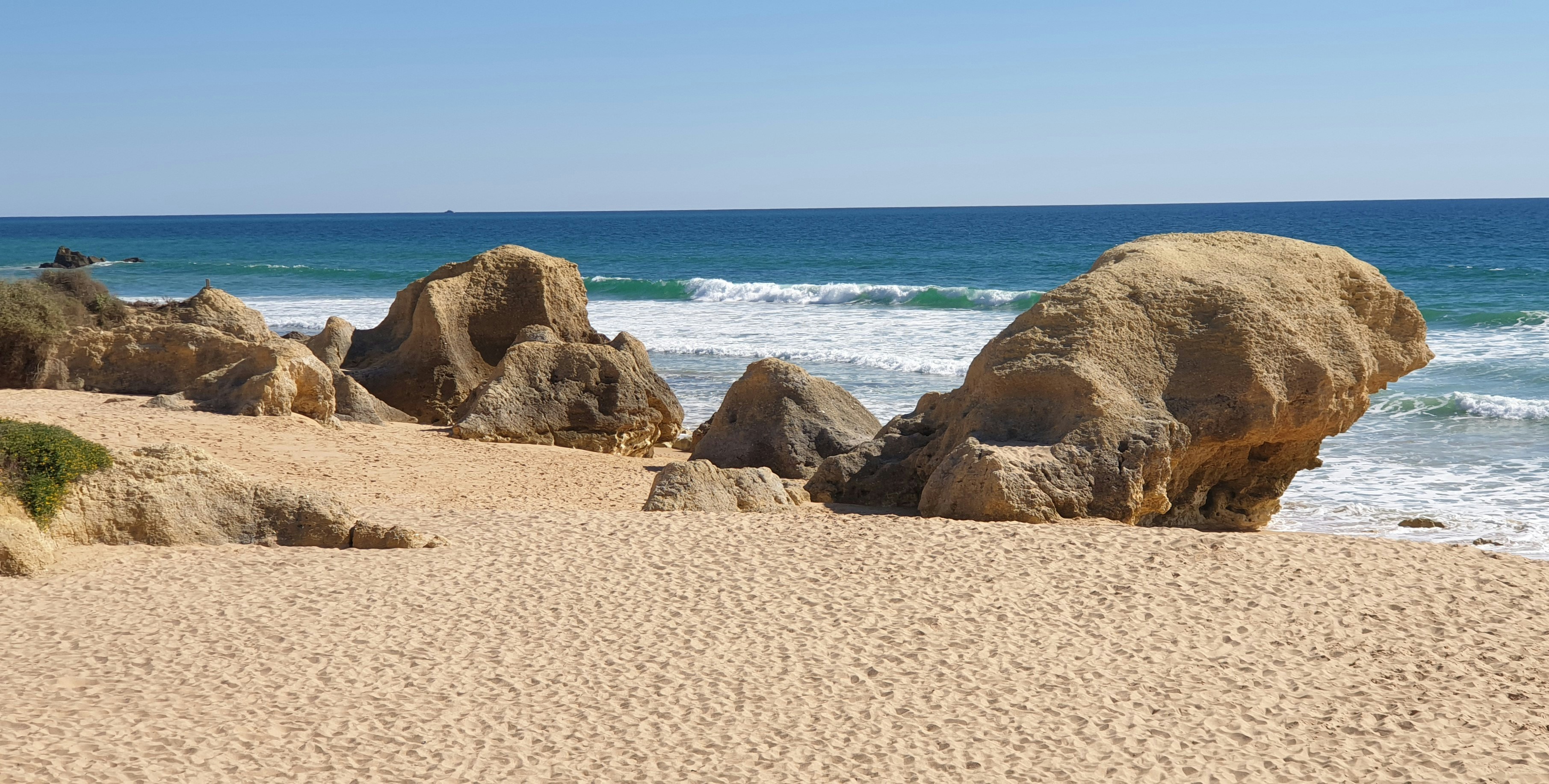 Coastal Grandeur: Weathered boulders guarding a sunlit dune