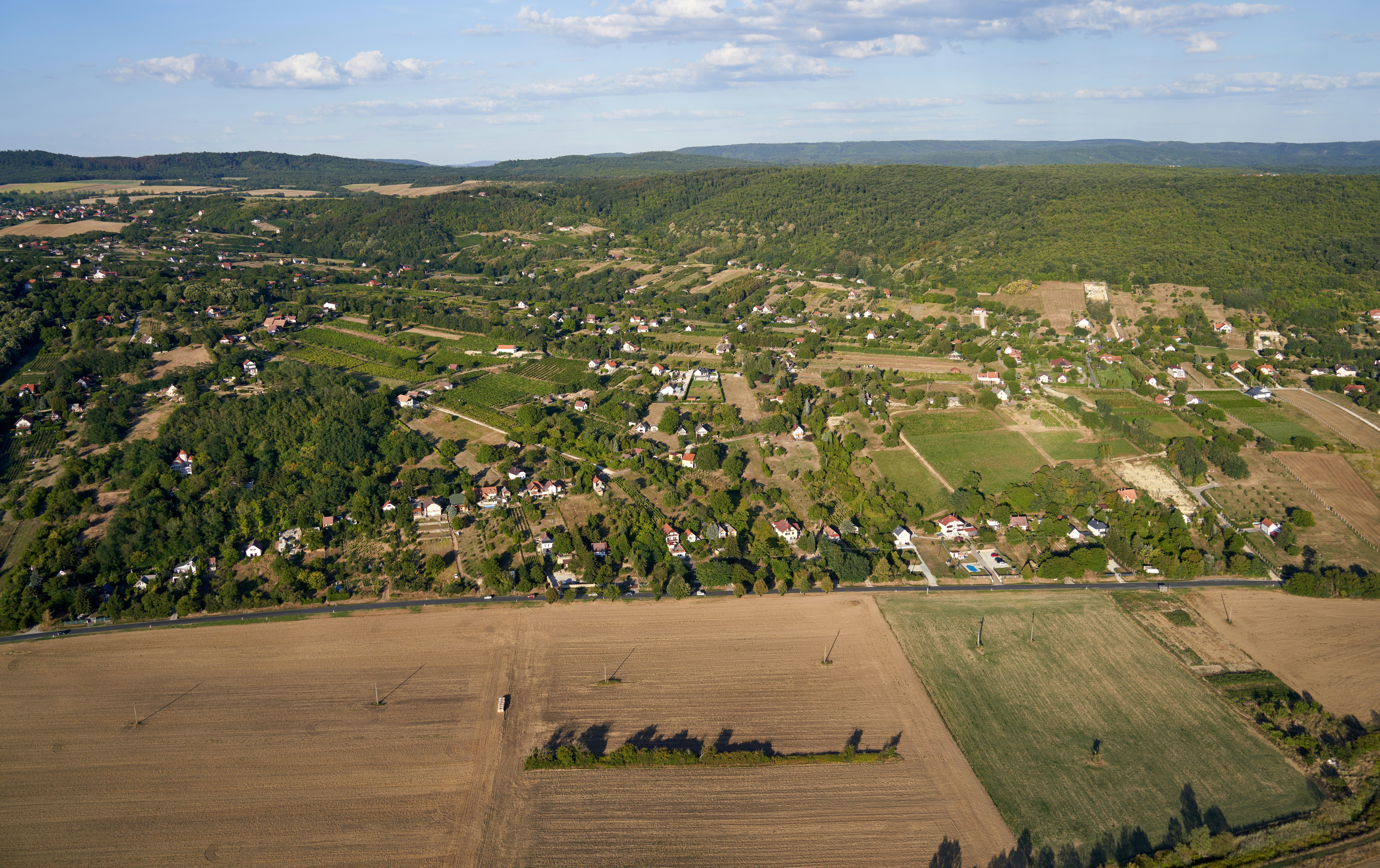 Aerial landscape of Cserszegtomaj Hungary, close to Heviz and lake Balaton from a motor glider