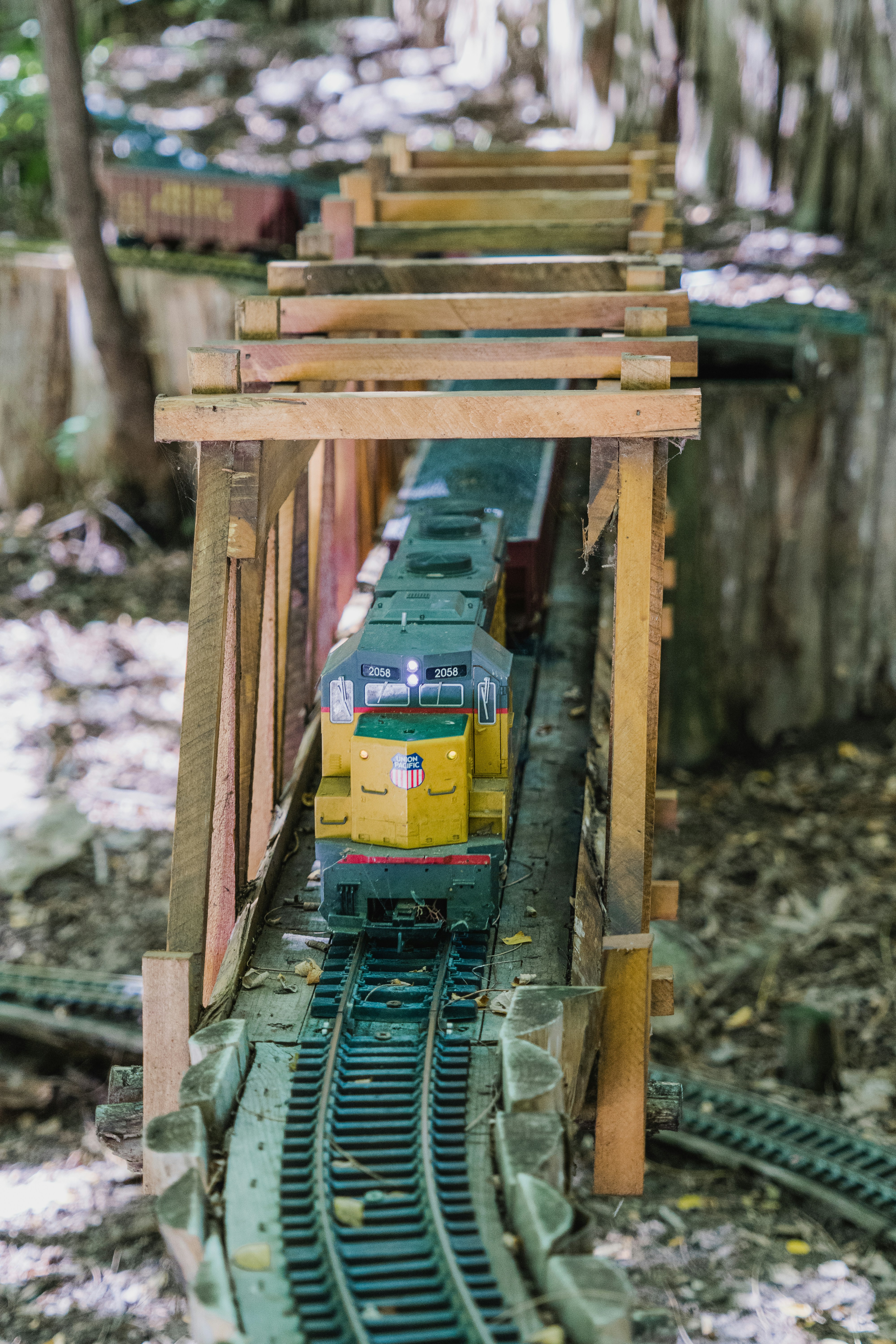 Model Train crossing a bridge