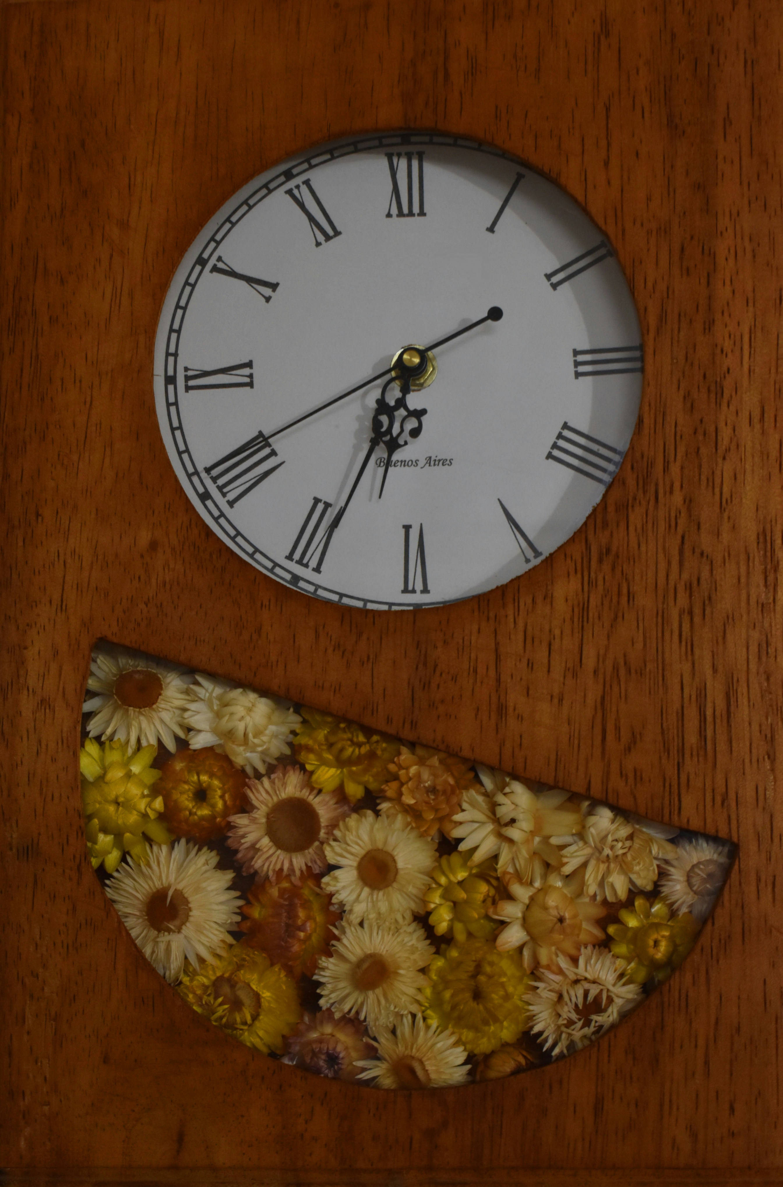 Roman Dial on Walnut: A Floral Mosaic Slice