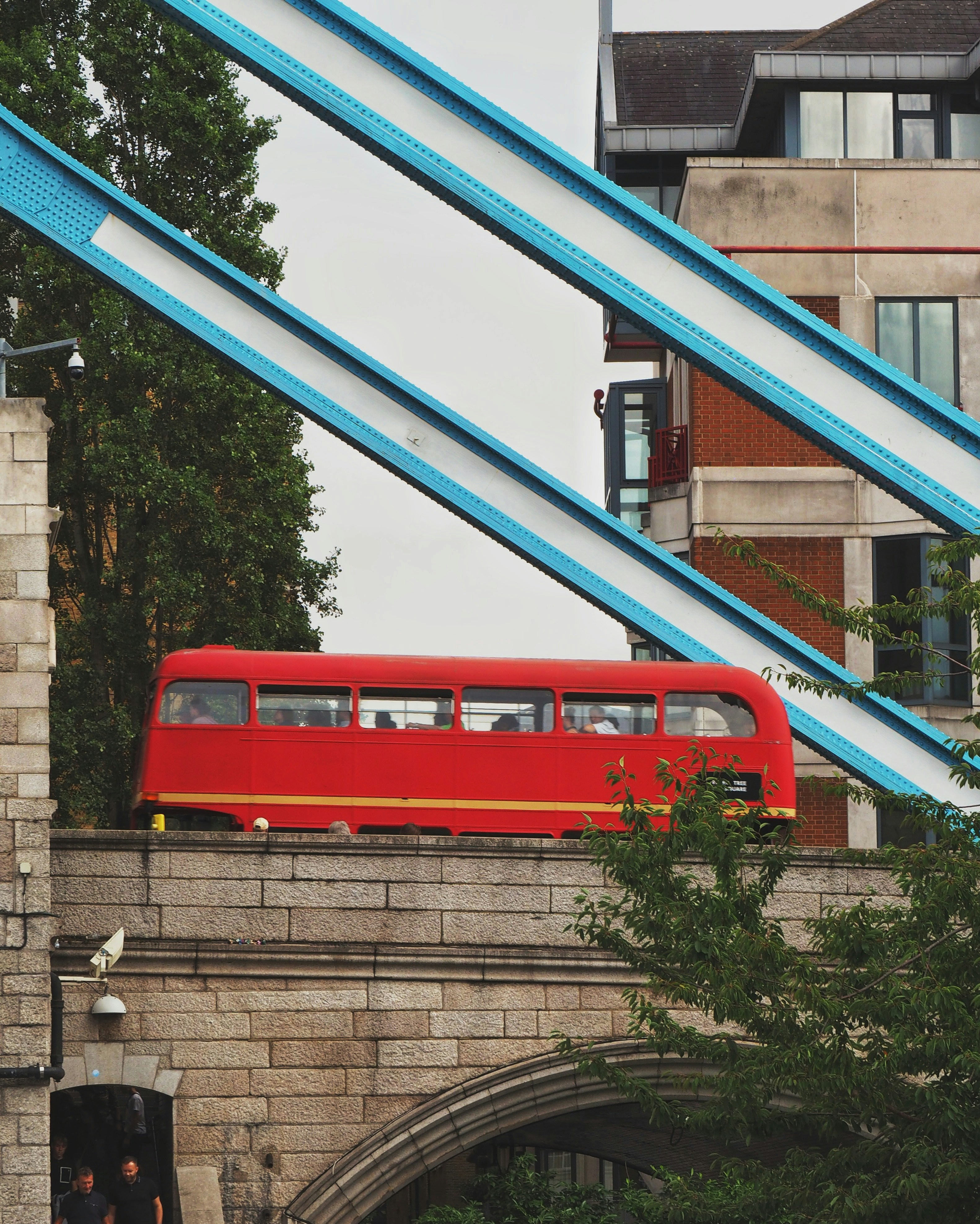 Urban Symphony: The Iconic Red Bus Meets Modern Architecture