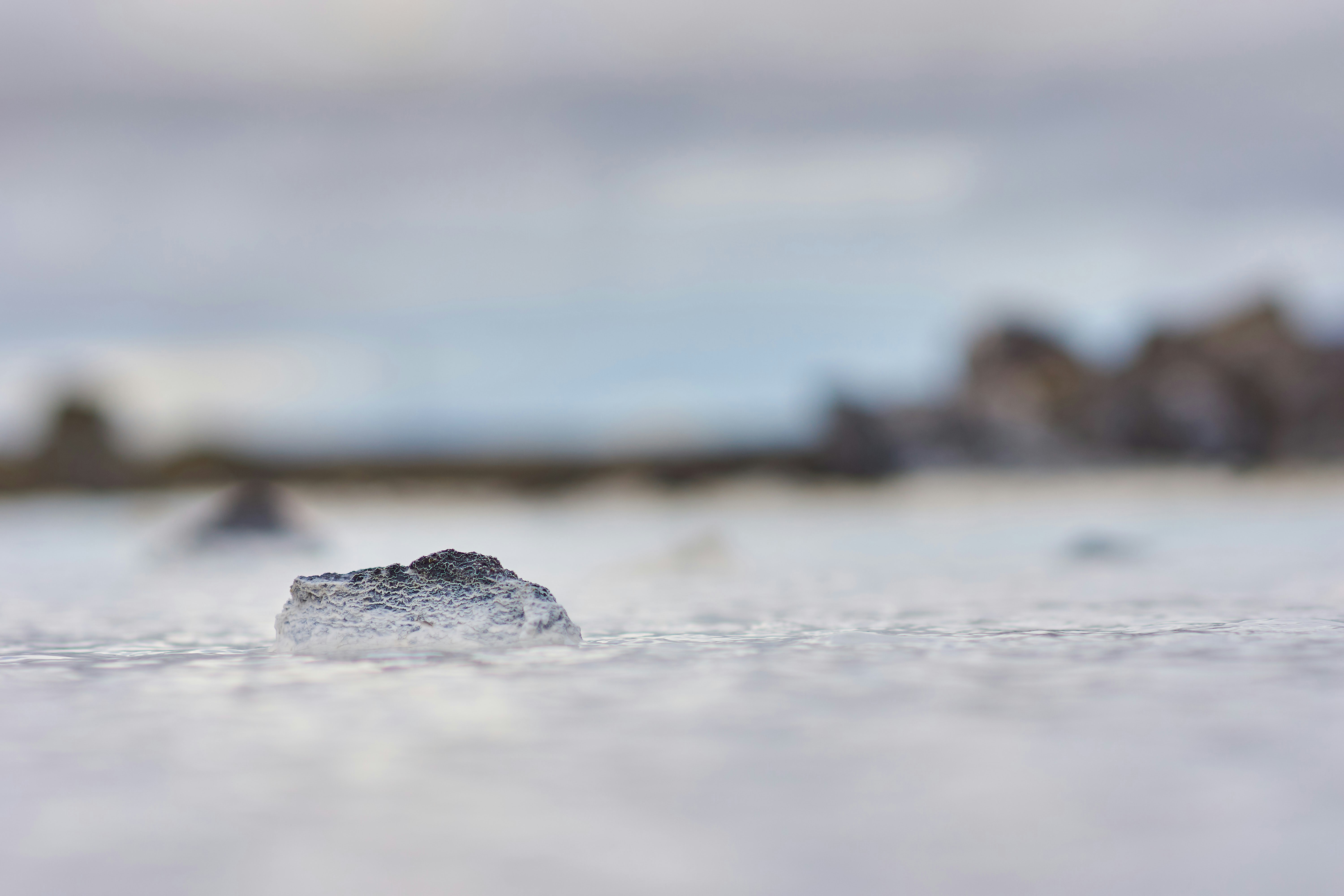 Minimalist Macro: Solitary Rock on a Snowbound Shore