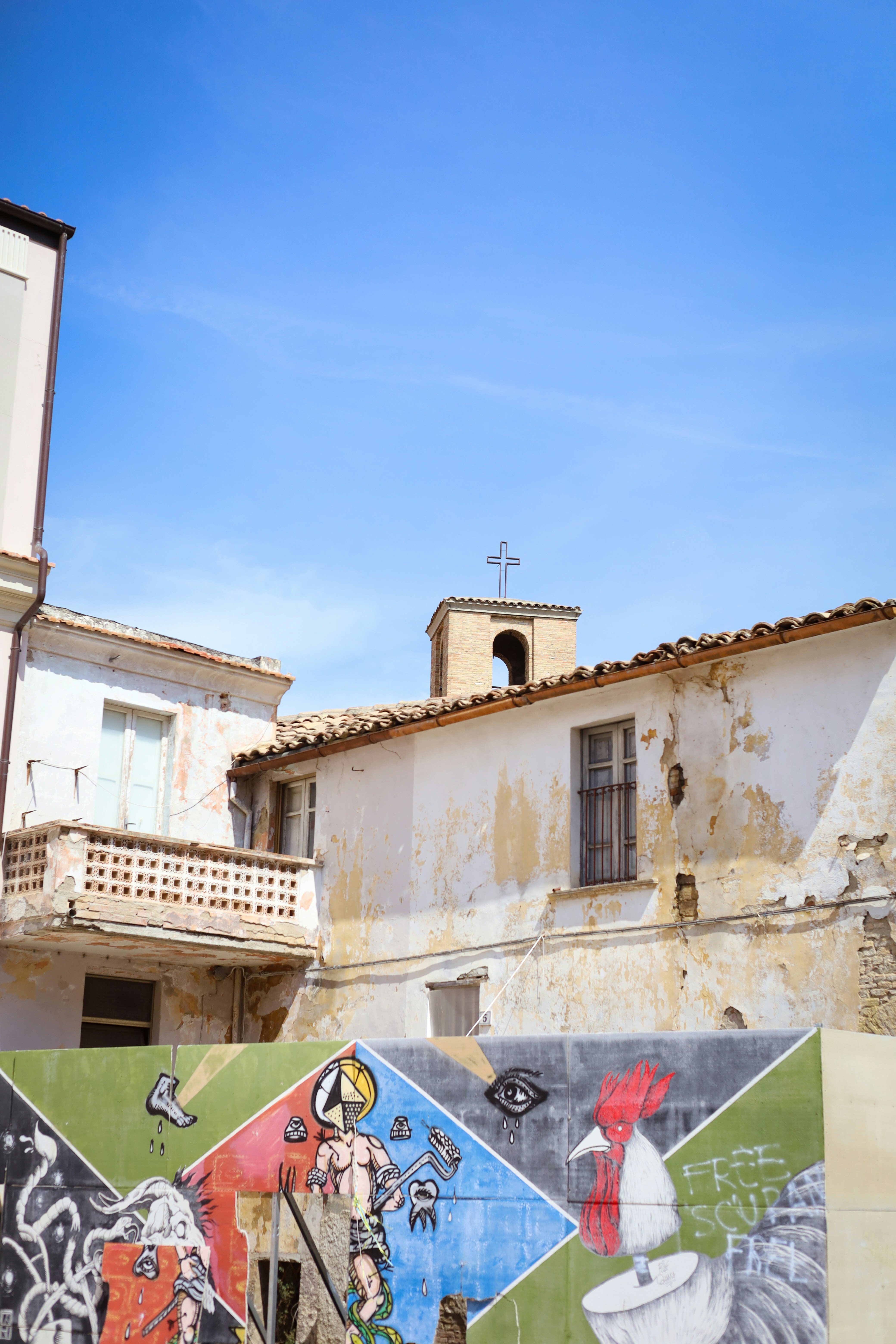 Graffiti art with Church in the background.