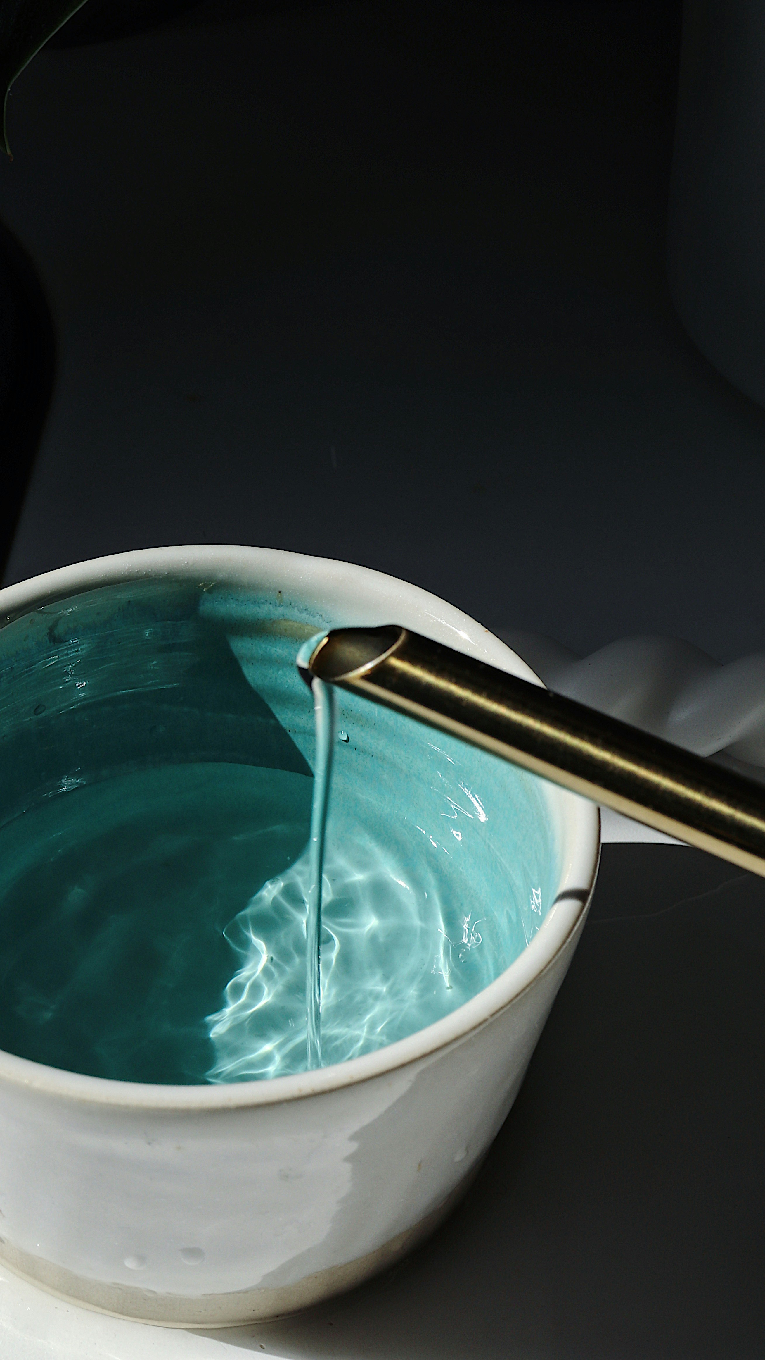 Teal Ripples and a Silver Thread in White Ceramic