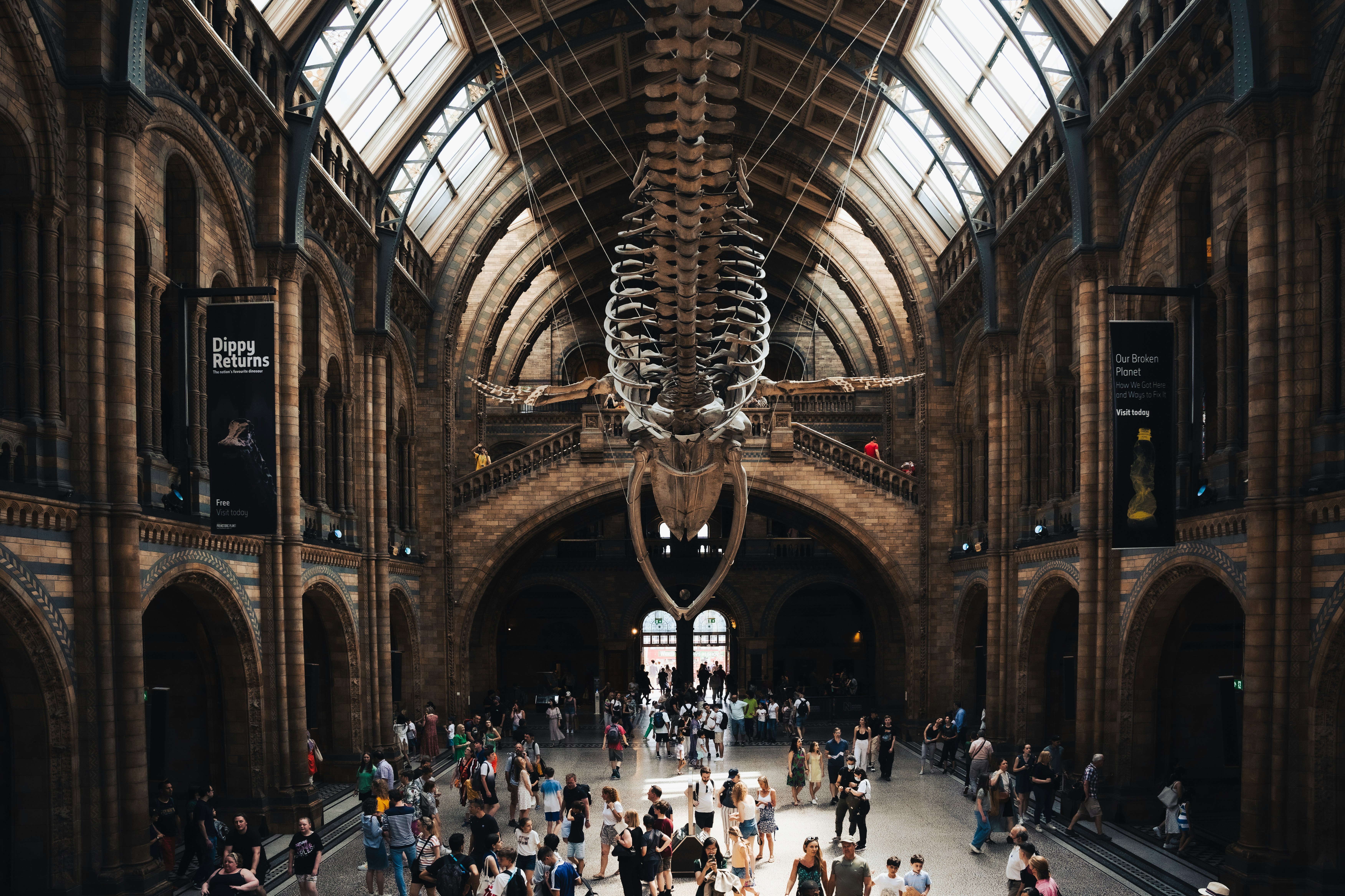 Un gran grupo de personas dentro de un gran edificio con la Biblioteca ...