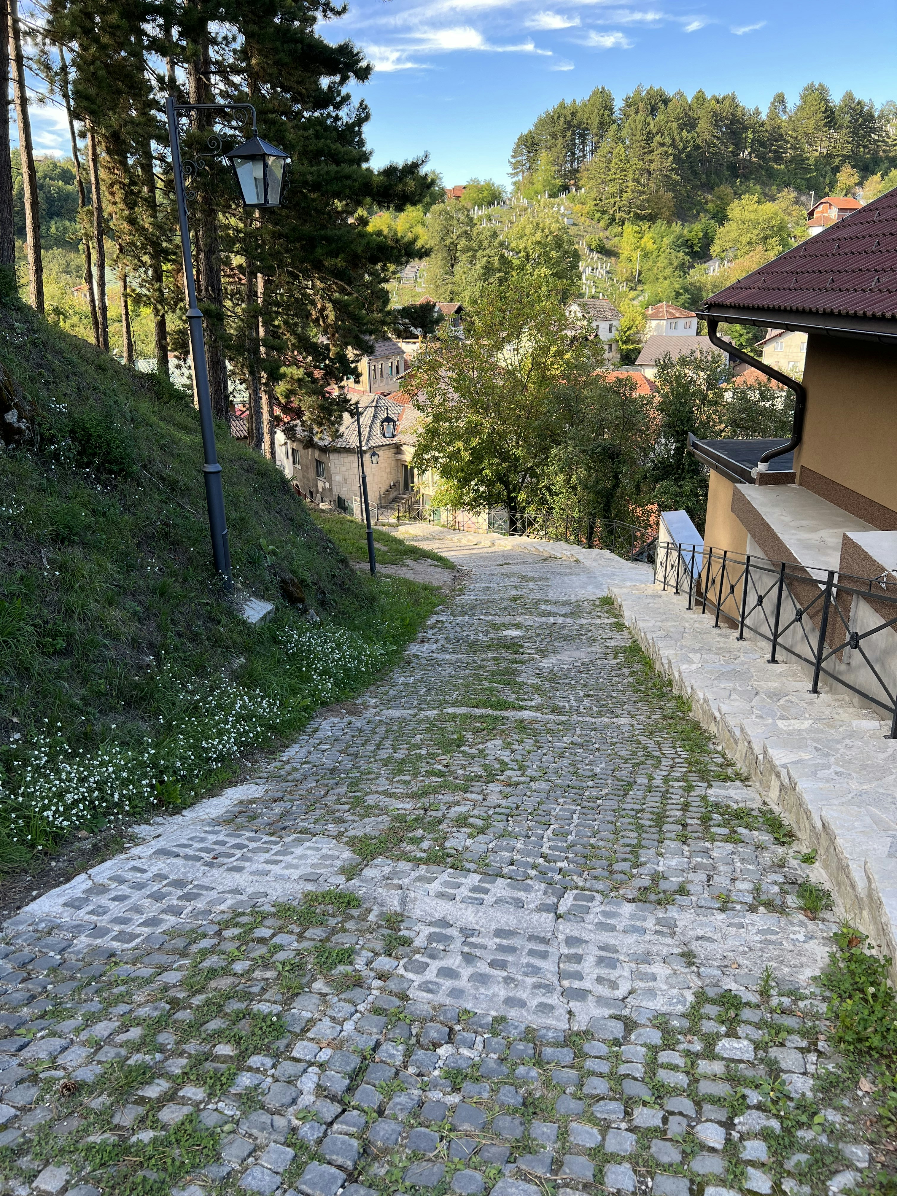 Un chemin de pierre avec des arbres de chaque côté photo – Photo Cazin ...