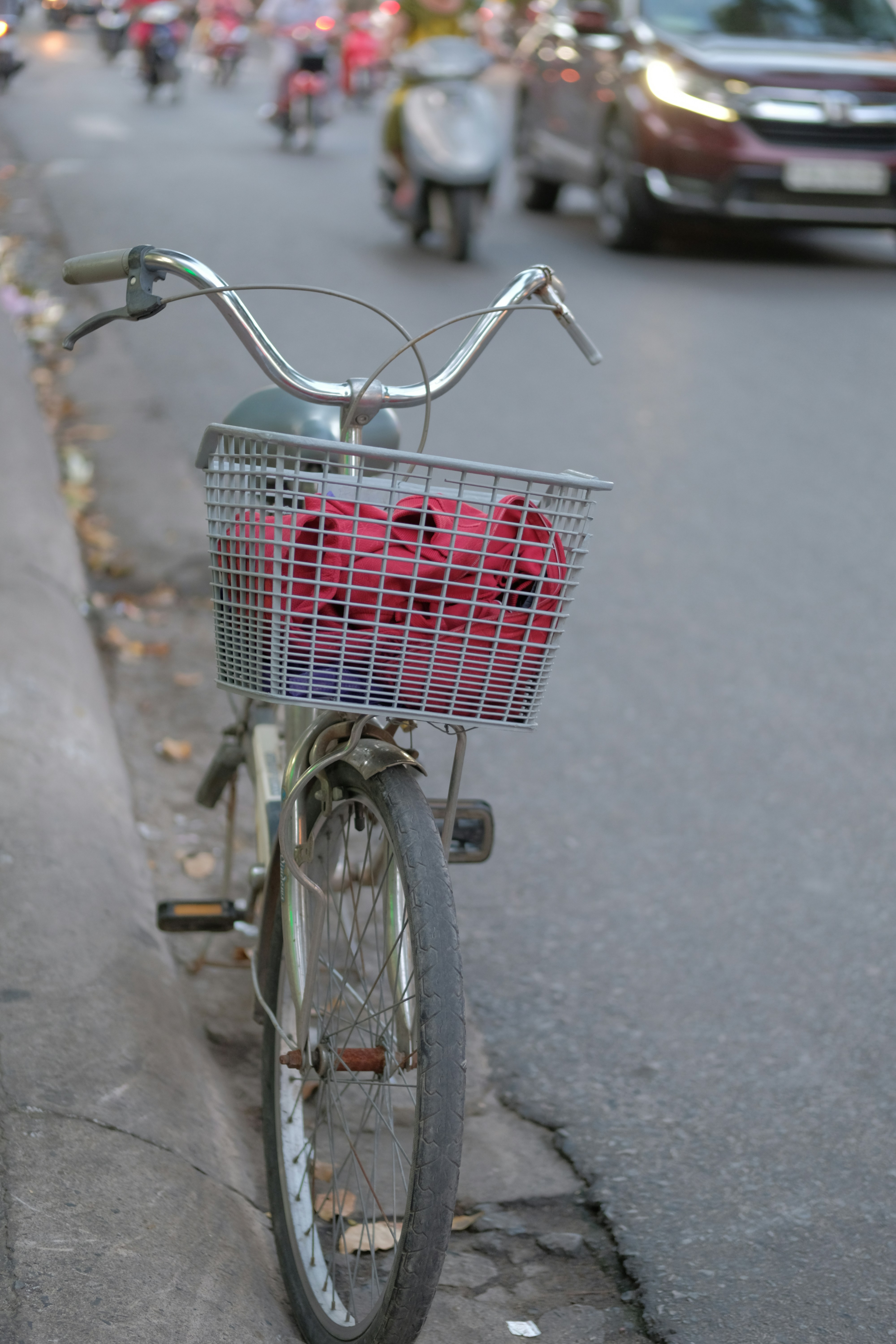 a bicycle with a basket on the front of it