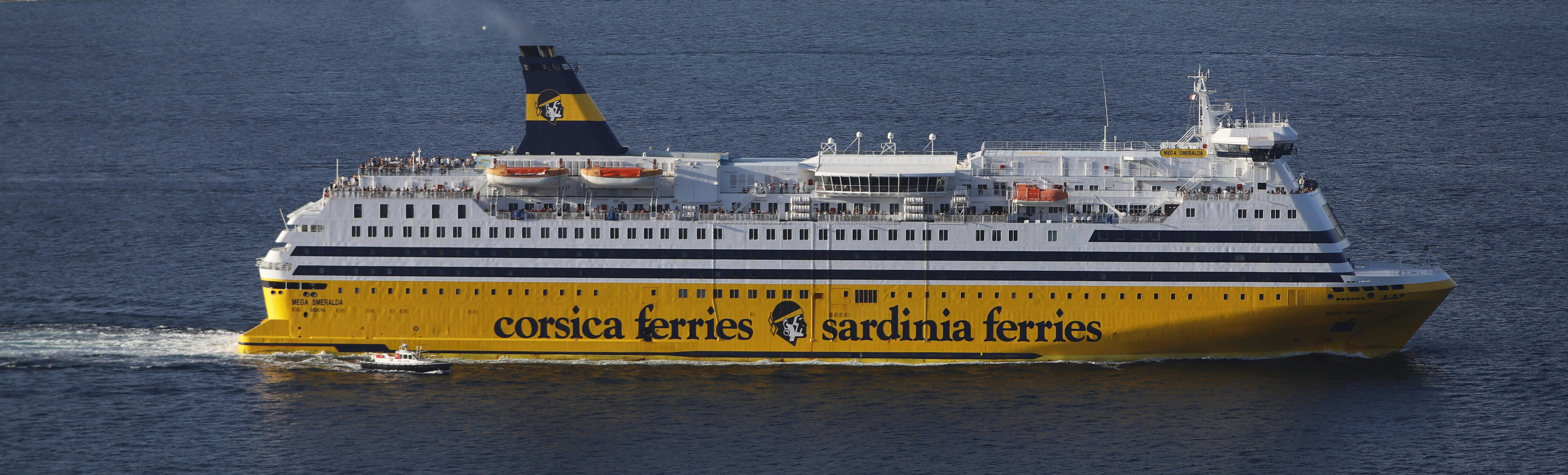Yellow Corsica Ferry Slicing Through Calm Blues