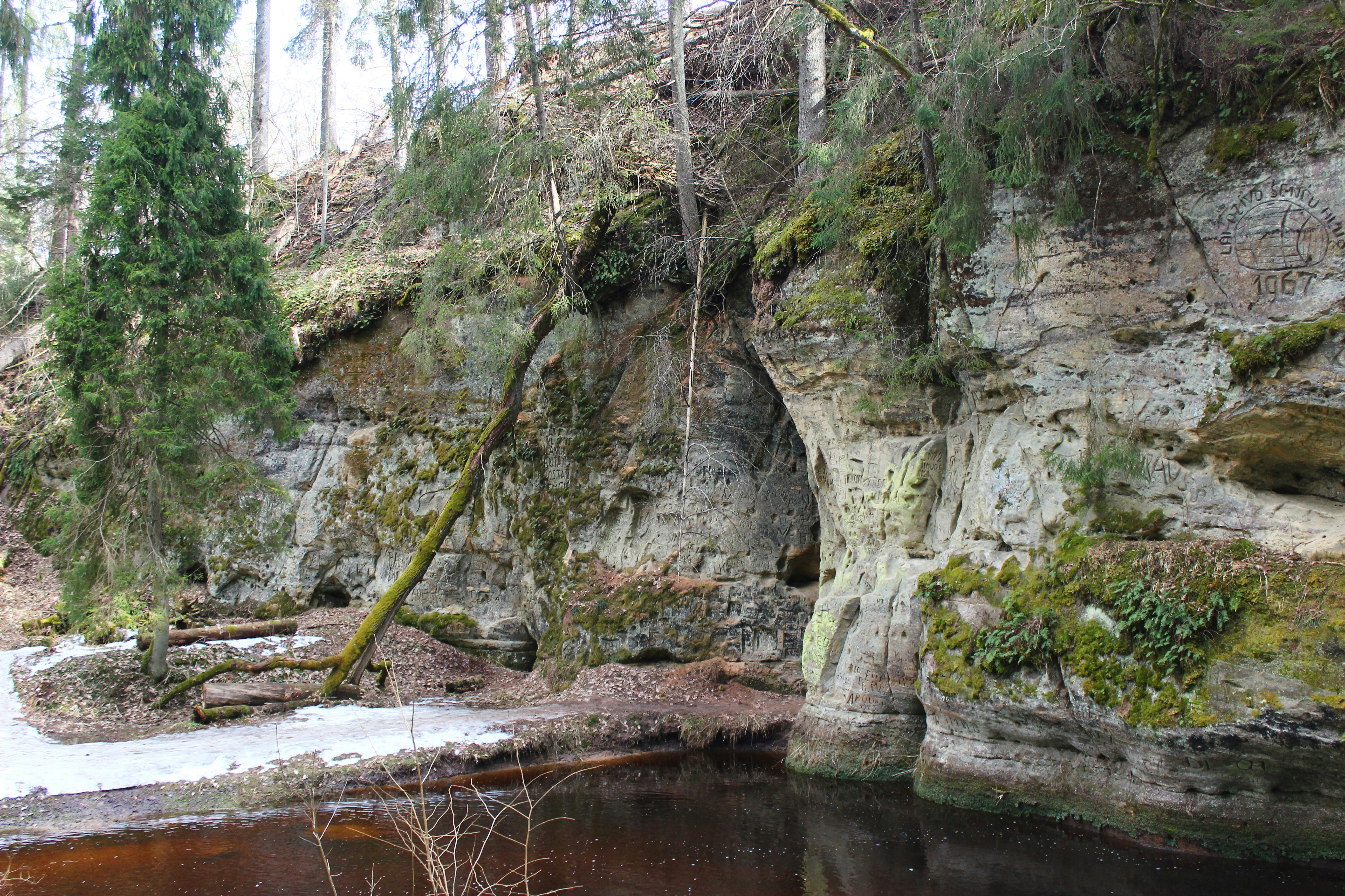 Sandstone cliffs near river Loja, Latvia
