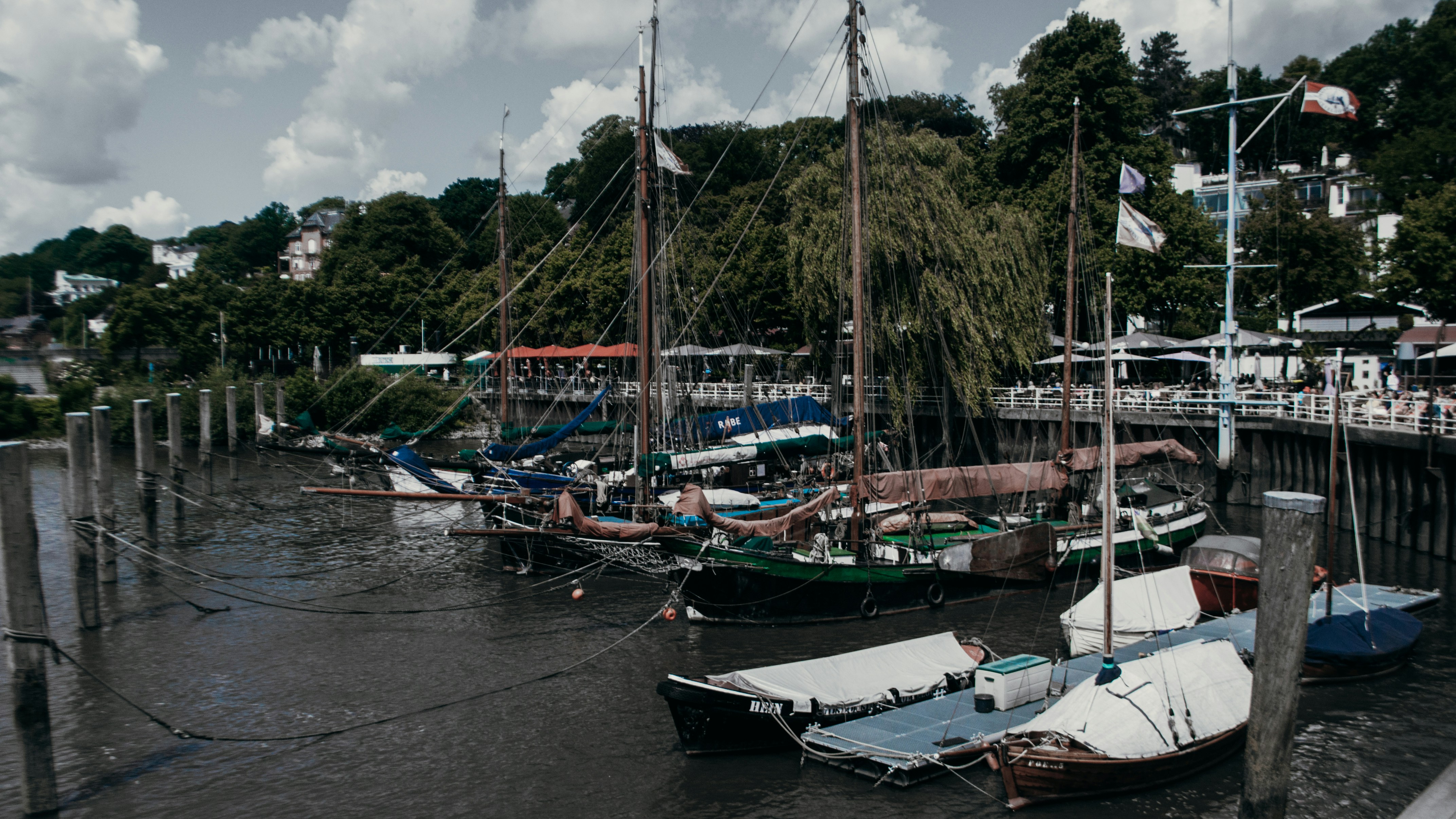 a group of boats docked